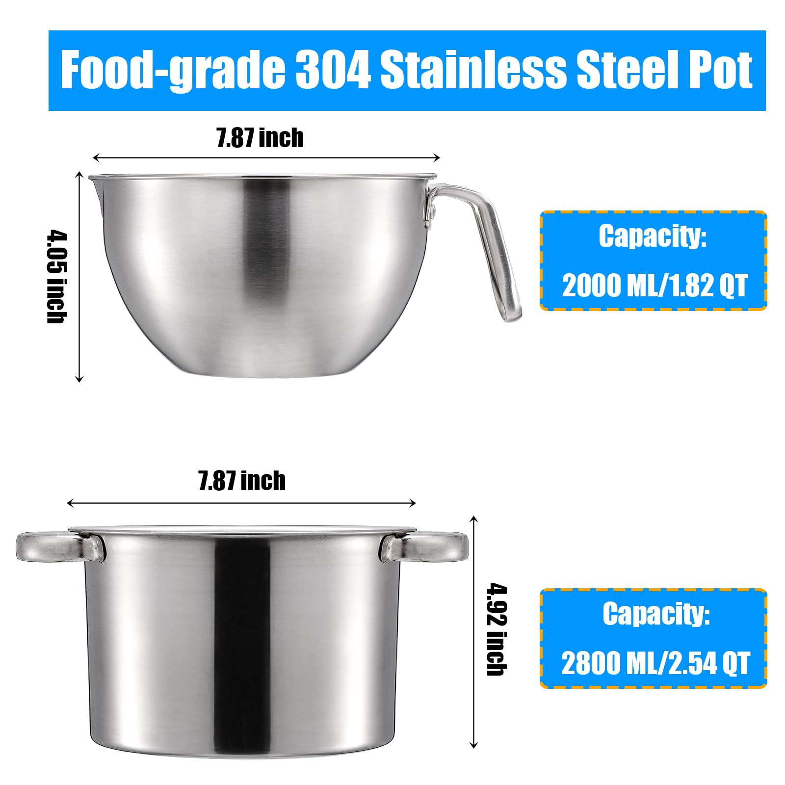ZENFUN Double Boiler Pot Set with Silicone Spatula, 2000ML/1.8QT Chocolate Melting Pot with 2800ML/2.54QT Stainless Steel Pot, Candy Melting Pot, Chocolate Melter for Butter, Caramel, Cheese, Wax,