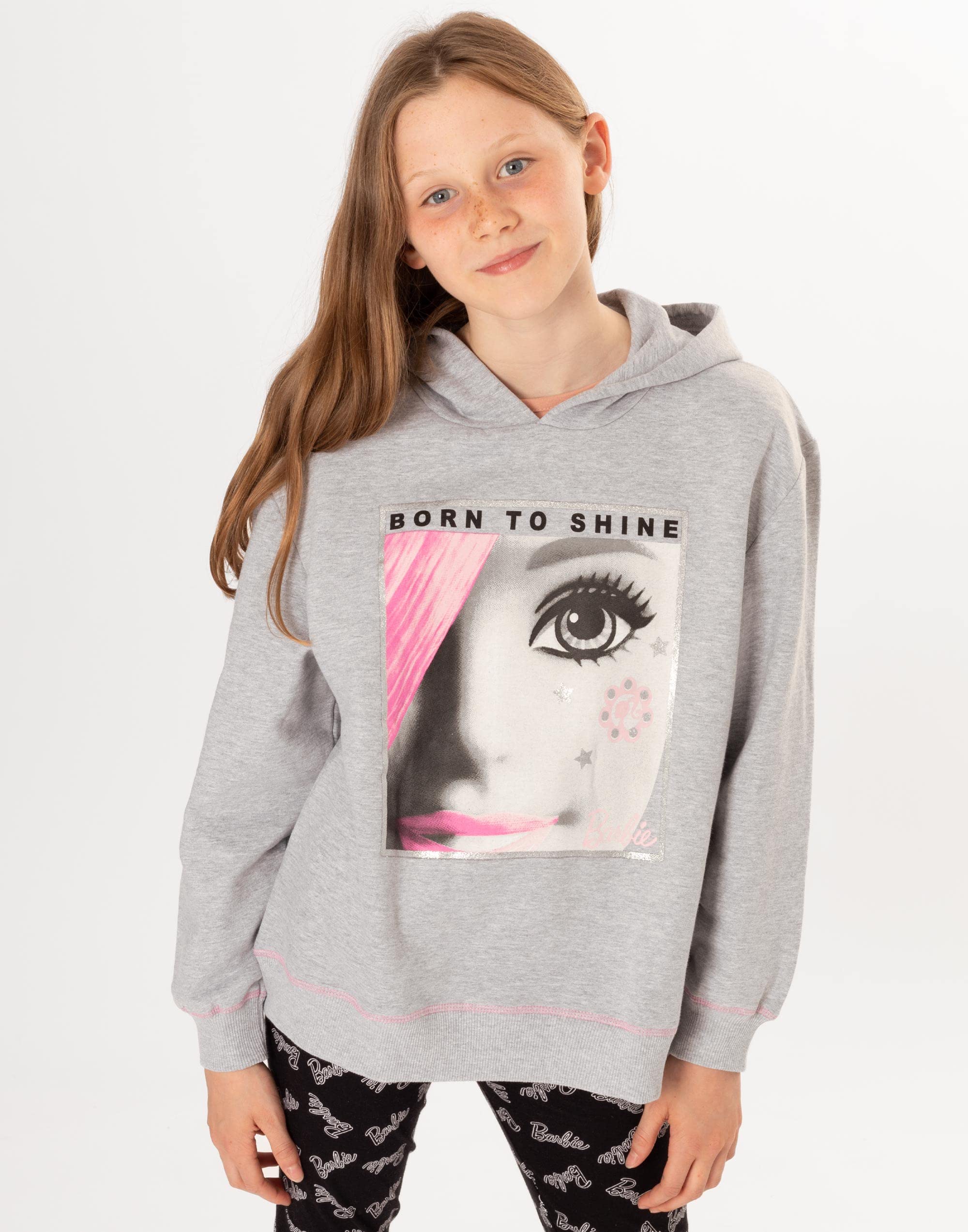 Barbie Hoodie & Leggings Girls Kids Doll Jumper Black Grey Clothes 3-4 Years