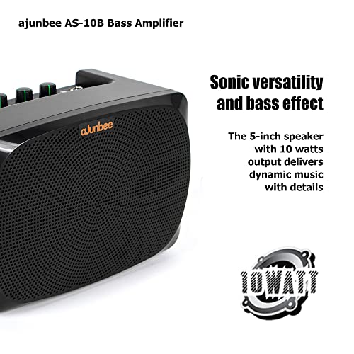 ajunbee 10W Portable Bass Guitar Amplifier,Guitar Combo,Bluetooth Input, with Headphone Output, Aux in Jack and Battery Supported for Performance Practice Recording (Bass)