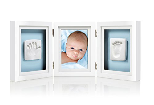 Pearhead Babyprints Baby Handprint and Footprint Deluxe Desk Photo Frame & Impression Kit, Tabletop Nursery Keepsake For Baby Girl Or Baby Boy, White