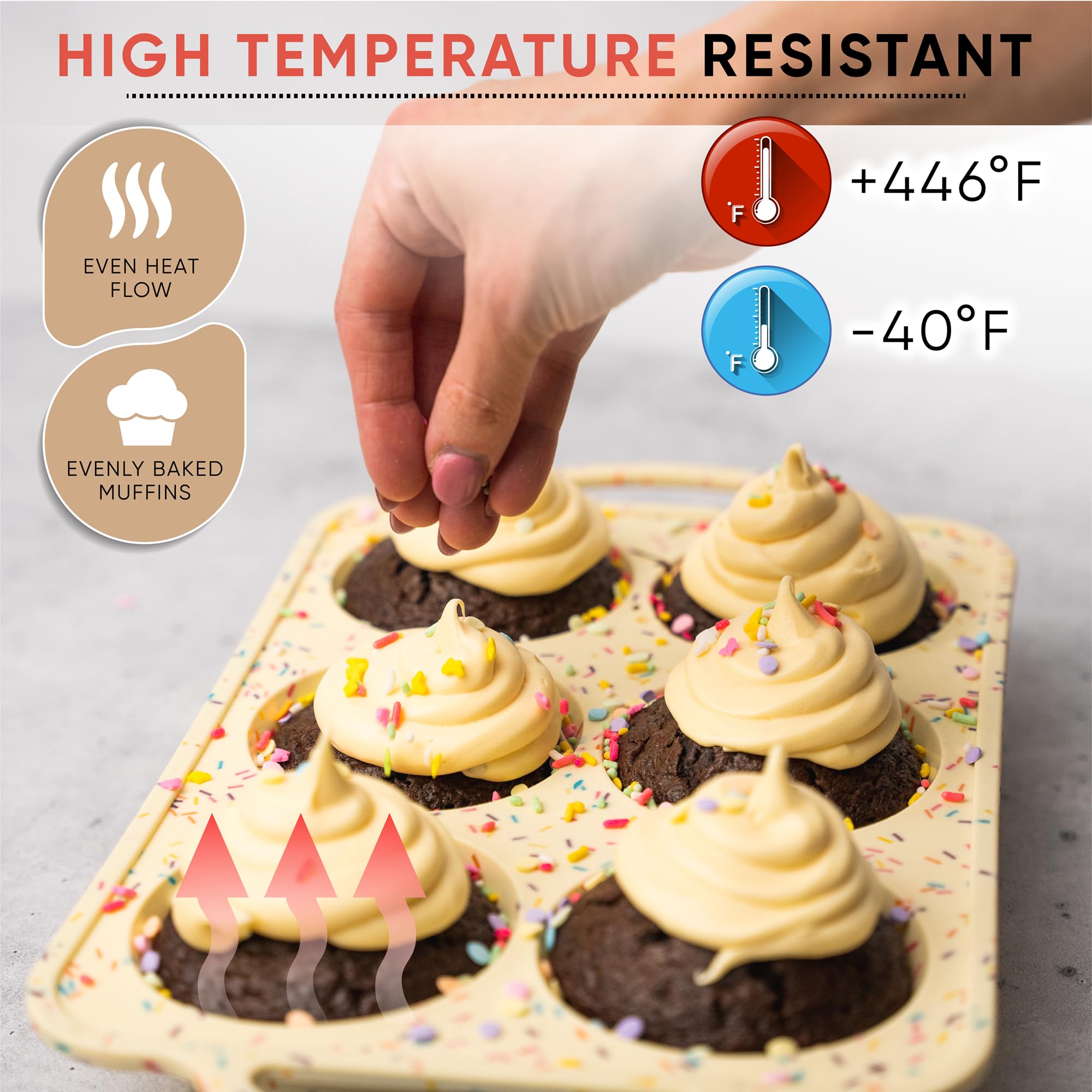 BAKE BOSS Silicone Jumbo Muffin Pan With Handles, 6 Cups Jumbo Cupcake Pan, Silicone Muffin Cups for Baking, Eggs & Cupcakes, Non-Stick Silicone Cupcake Molds 100% BPA Free - Confetti Color