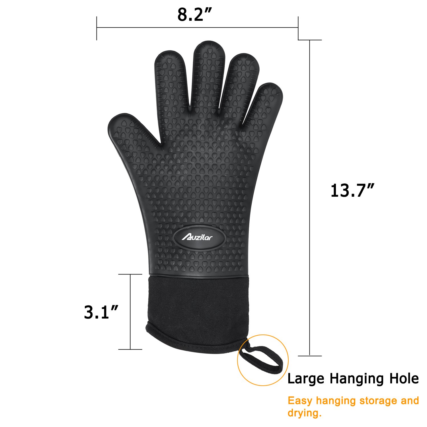 Auzilar Silicone Cooking Gloves, Grilling Gloves, Heat Resistant Gloves BBQ Kitchen Silicone Oven Mitts, Long Waterproof Non-Slip Potholder for Barbecue, Cooking, Baking