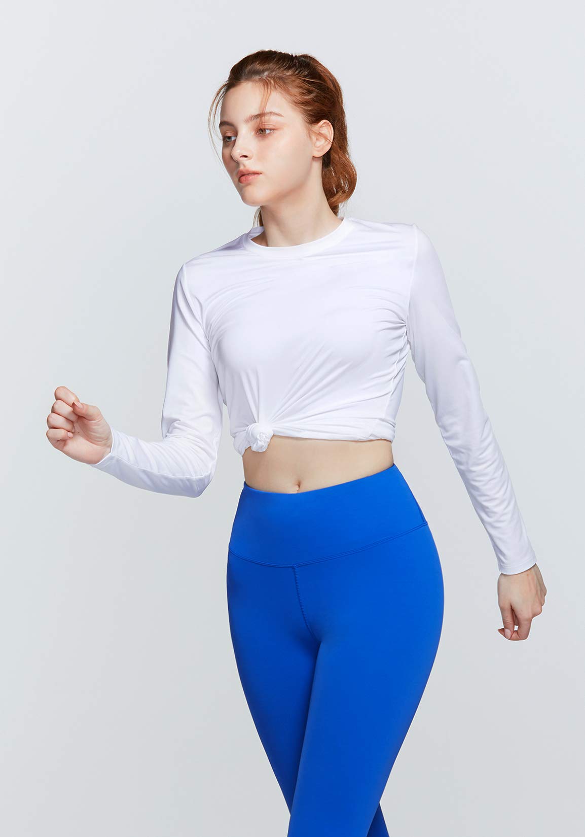 ATHLIO Women's UPF 50+ Long Sleeve Workout Shirts, UV Sun Protection Running Shirt, Dry Fit Athletic Tops, Round Neck 3pack Shirts Teal/White/Red, Large