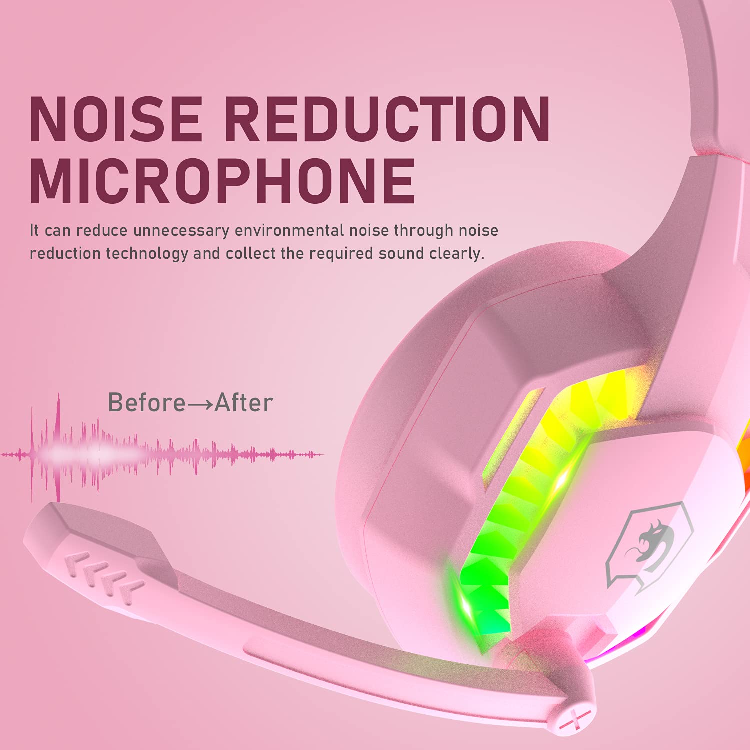 Gaming Headset with Microphone for PS4 PC Xbox One PS5 Controller,Noise Cancelling Over Ear Headphones with Adjustable Mic,Breathing RGB Light,Bass Surround,Soft Memory Earmuffs for Laptop Mac(Pink)