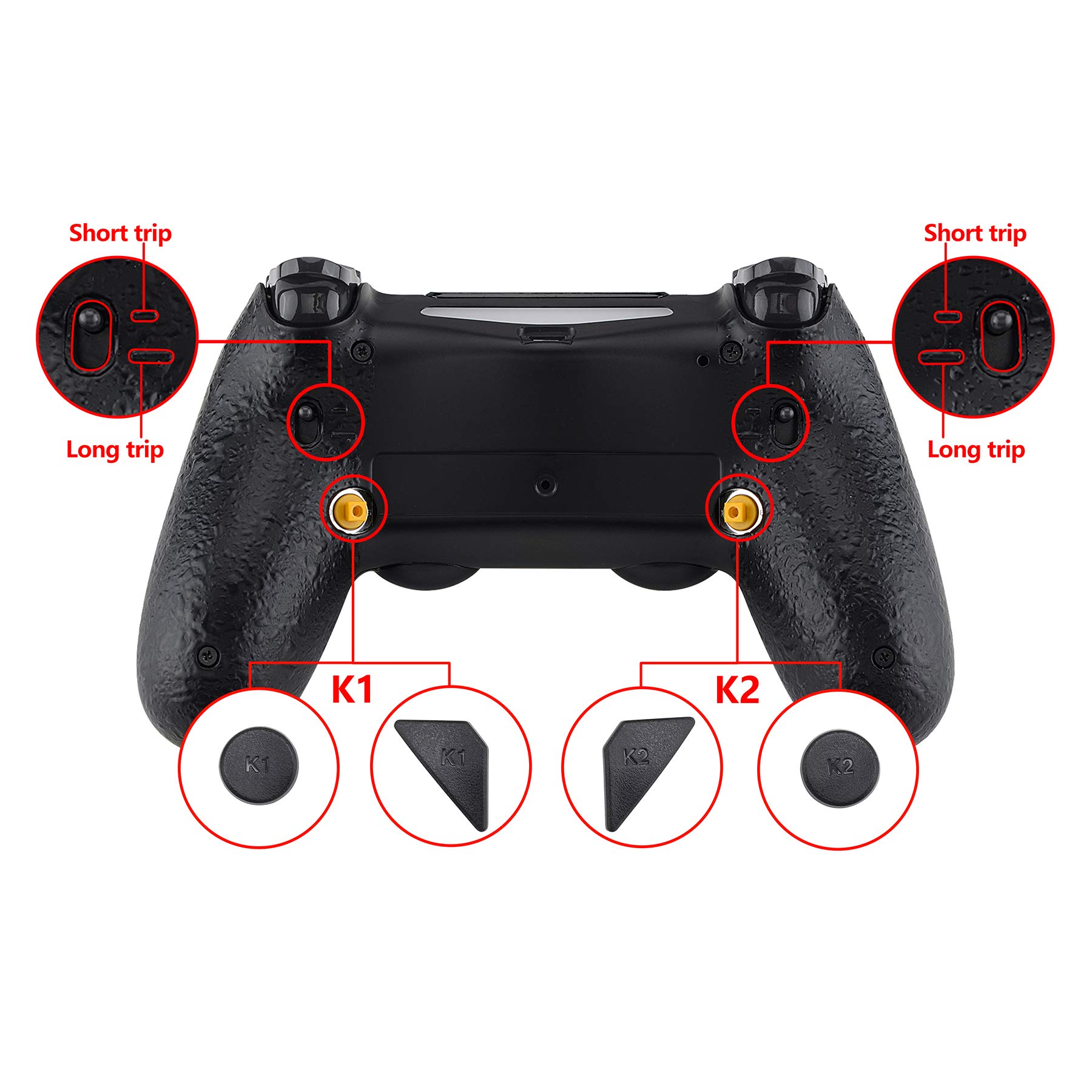 eXtremeRate Textured Black Dawn 2.0 FlashShot Trigger Stop Remap Kit for PS4 CUH-ZCT2 Controller, Upgrade Board & Redesigned Back Shell & Back Buttons & Trigger Lock for ps4 Controller JDM 040/050/055
