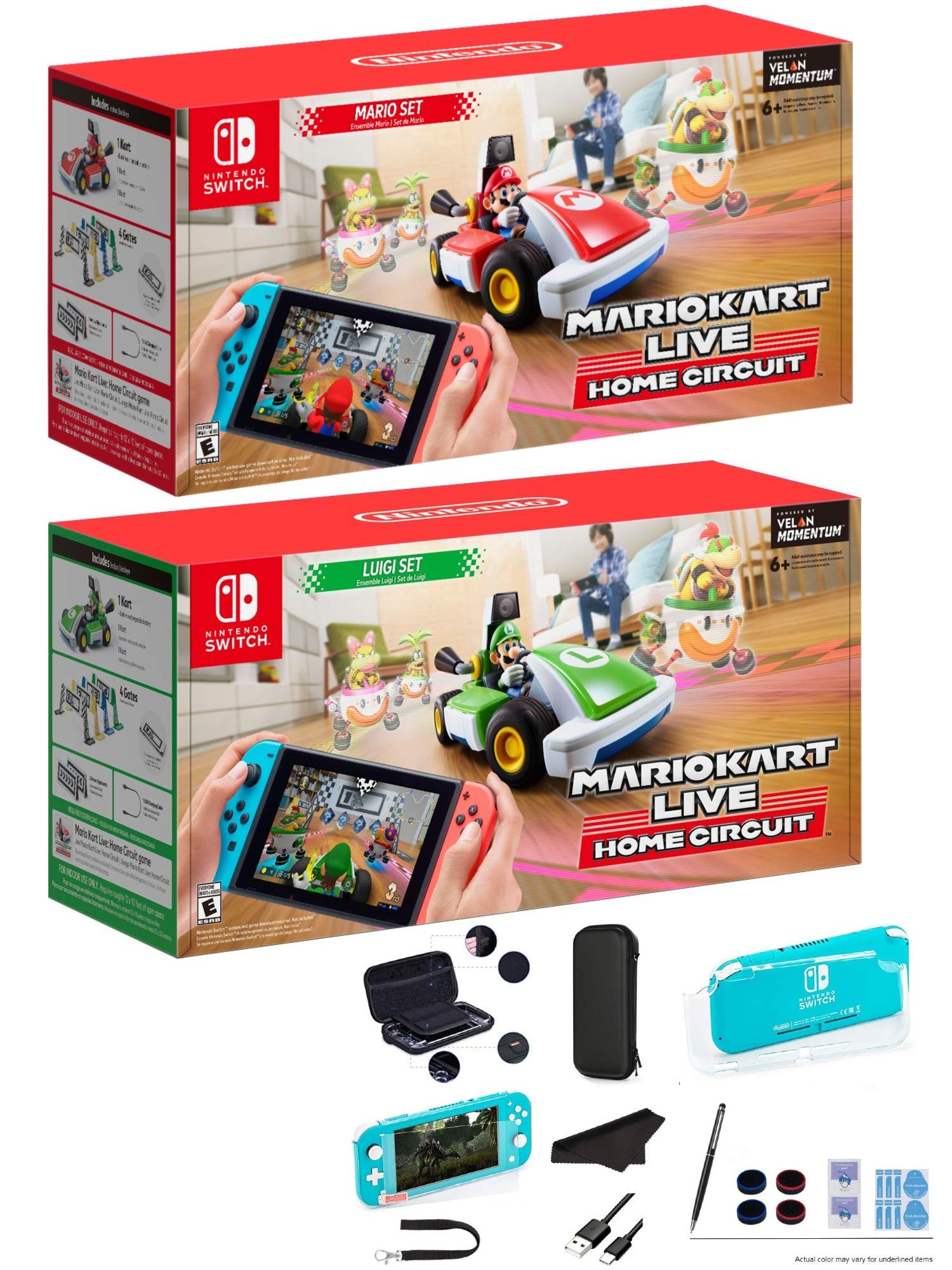 GALLIUMPI Newest Nintendo Mario Kart Live: Home Circuit - Mario Set and Luigi Set Edition - Family Holiday Gaming for Nintendo Switch or Switch Lite 10-in-1 Accessory Bundle for Nintendo Switch Lite