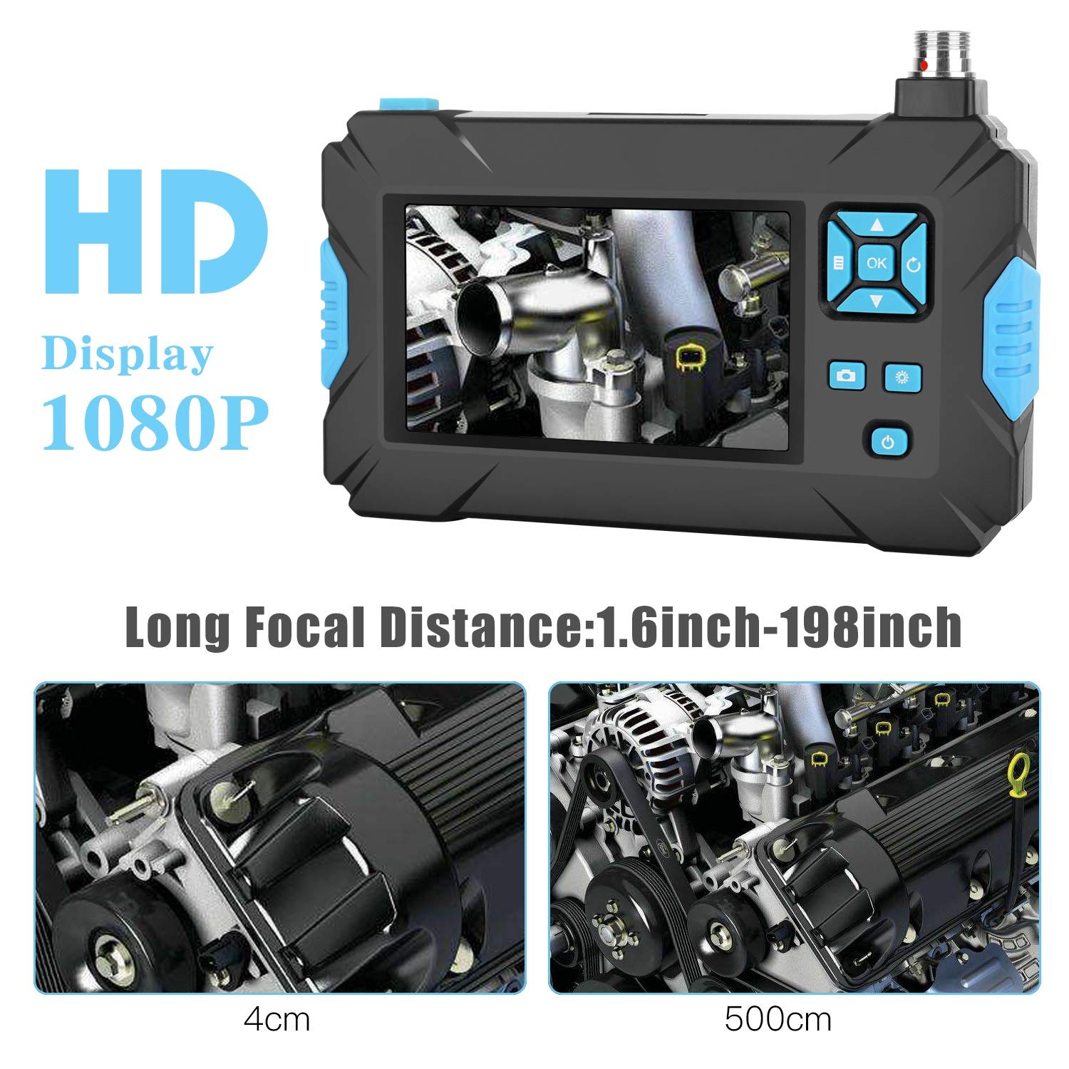 BHVXW New Industrial Endoscope 5.5mm Handheld Borescope 6 LEDs 4.3inch Camera 1080P Video Car Inspection Camera Endoscope (Size : 2M)