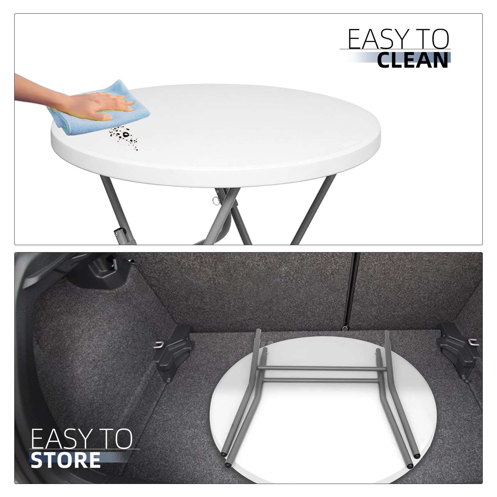 Byliable 32in Cocktail Table White High Top Folding Table, Portable Bar Height Folding Table Round with Removable Gray Legs, Indoor Outdoor Banquet Table for Parties, Commercial, Speech, Dining