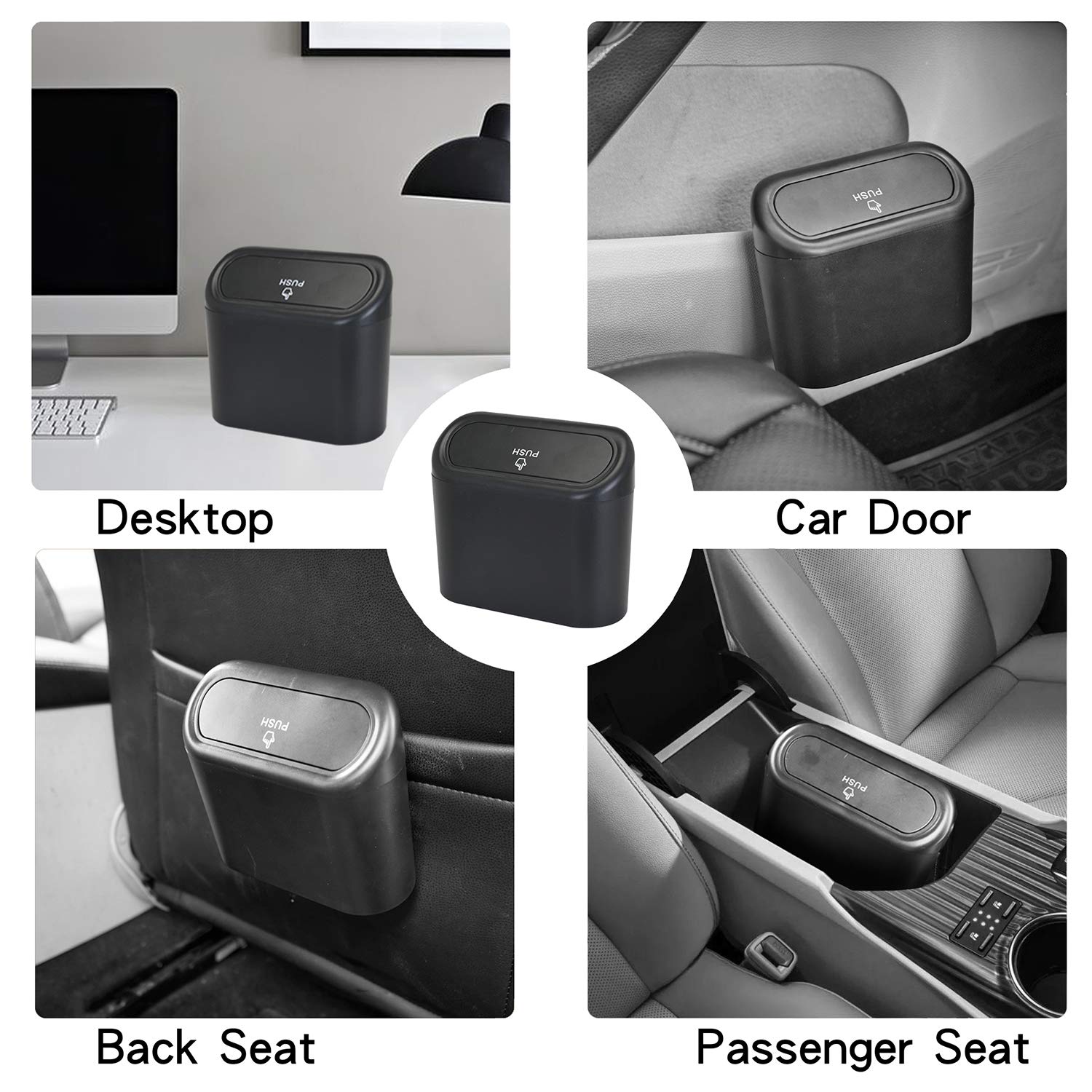 CZWL&HG Portable Hanging Mini Car Trash Can,Wastebasket Trash Can with Lid, Plastic Desktops Trash Can, Garbage Can for Car Office Home,Waterproof Odorless Garbage Can (Black, 1)