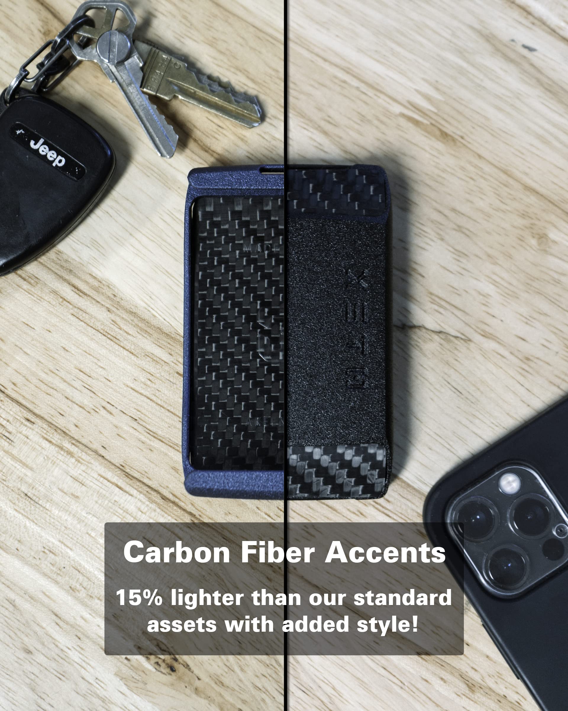 AKEENI XSTO Wallet Carbon Fiber Bundle - Metal Minimalist Full Function, US Made for Men and Women, Aluminum and Carbon Fiber with RFID Blocking (10 Card, Jet Black)