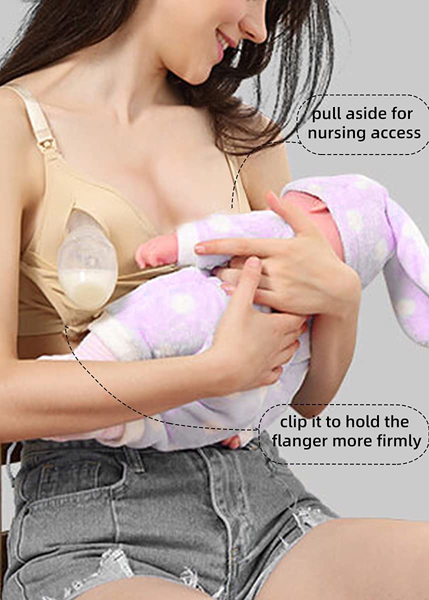 BIAOOTOO Pumping Bra Hands Free, Adjustable Breast-Pumps Holding and Nursing Bra, Suitable for Most Breast Pumps(Black+Beige, M)