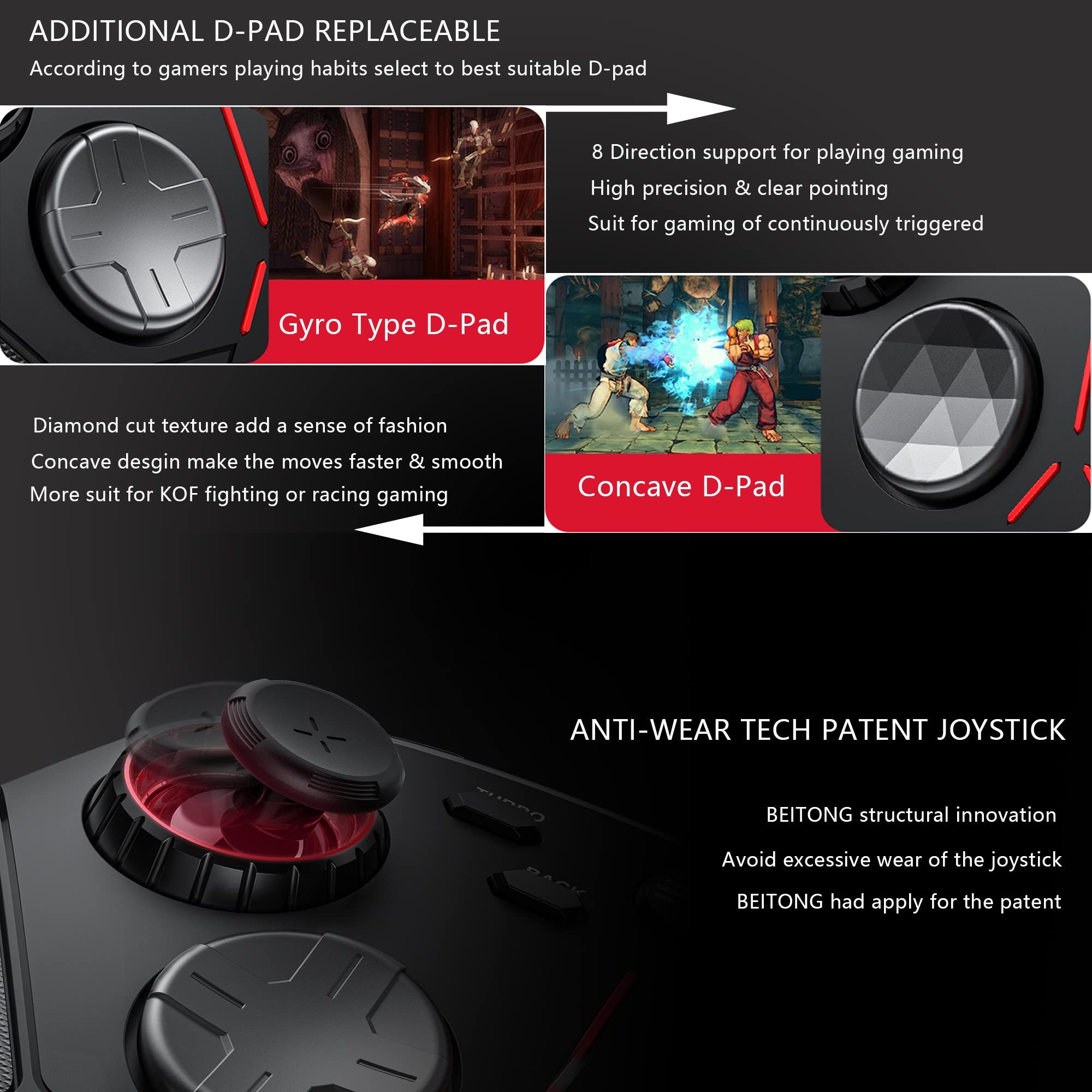 BEITONG Asura 3S PC Game Controller 2.4G Wireless Gamepad For Windows 7 8 10 11 Steam,950 mAh/Anti-wear Joystick Sensitivity Adjust Instant/Mechanic Keys/Trigger Locks/Modulary (Black)