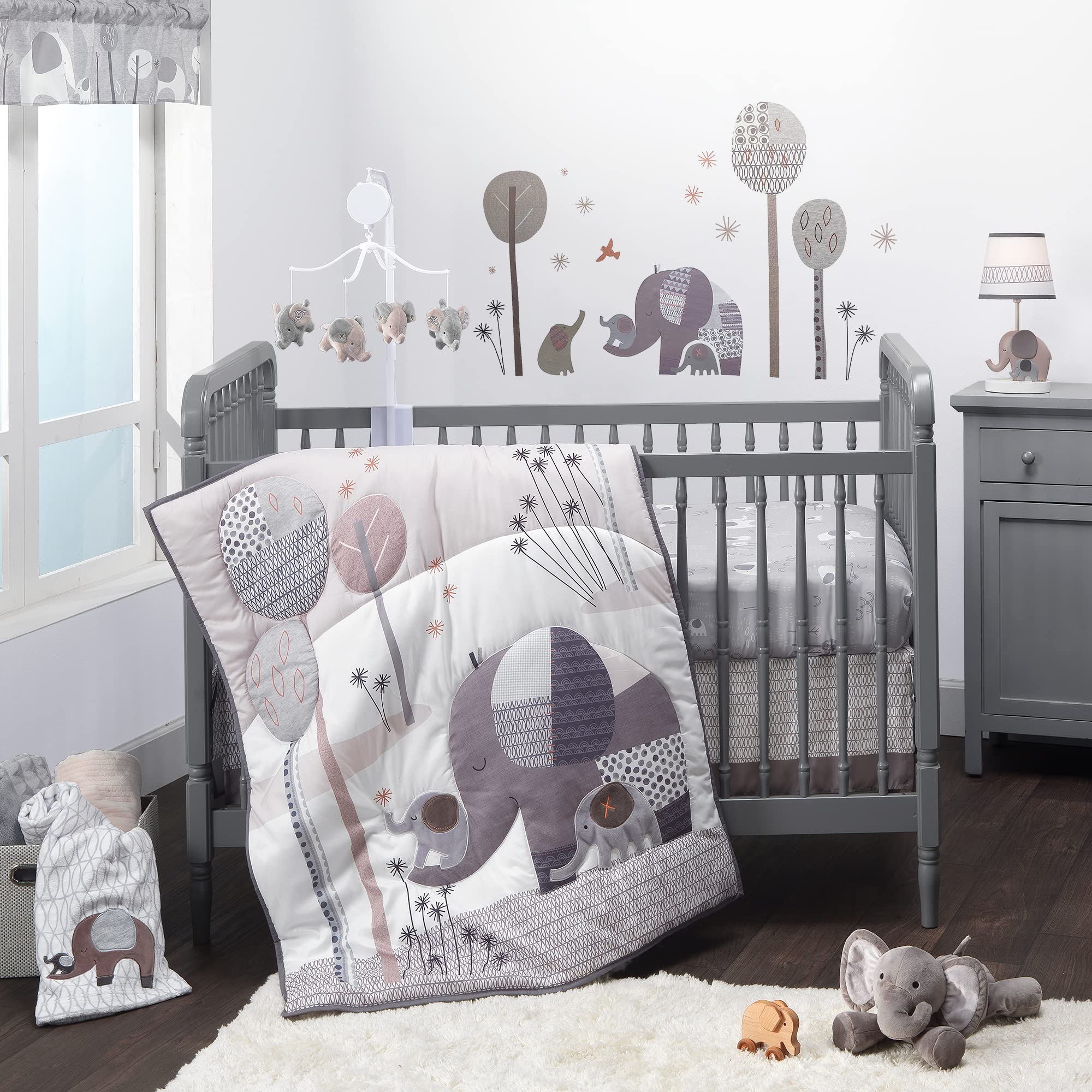 Bedtime Originals Elephant Love Gray/White Nursery Lamp with Shade & Bulb