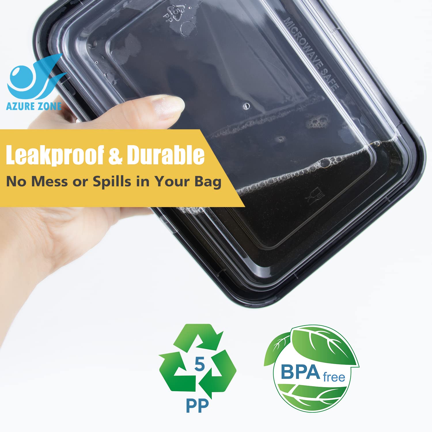 Azure Zone, 32 oz, 50-Pack Rectangular Meal Prep Food Container with Lid - One Compartment Bento Box - Stackable - Freezer/Microwave/Dishwasher Safe - Reusable Storage - Portable - BPA Free