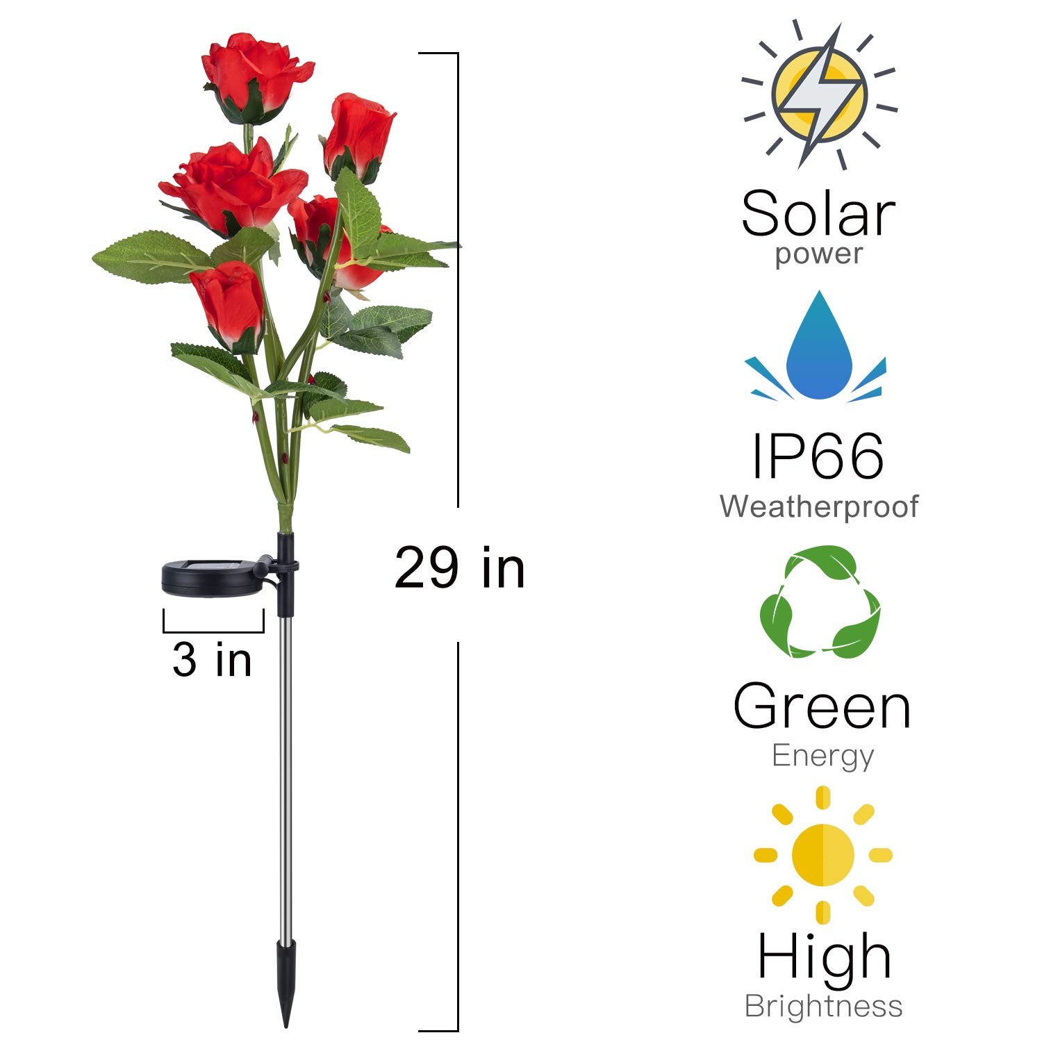 ASFSKY Solar Decorative Lights Outdoor Solar Rose Flower Lights for Garden Patio Yard Pathway Decoration 2 Pack with 10 Rose Flower (Red)