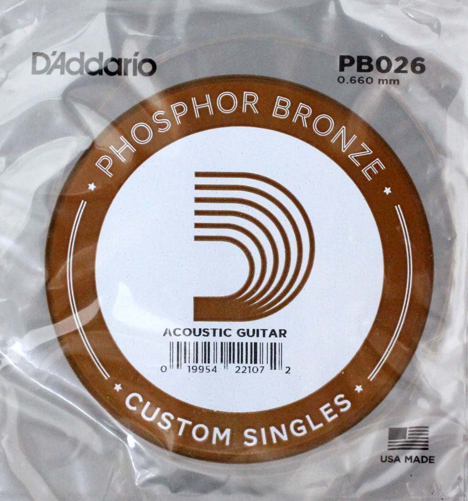 D'Addario PB026 Phosphor Bronze Wound Acoustic Guitar Single String, 026