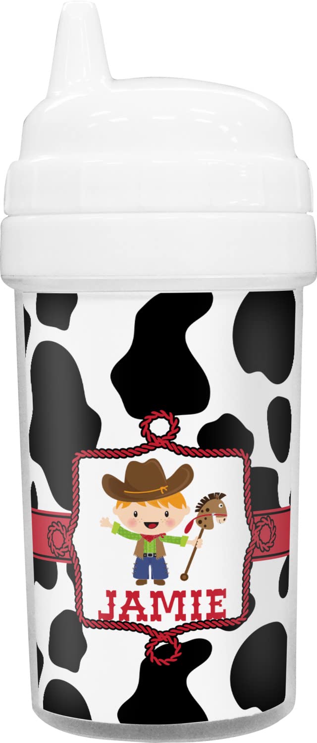 Personalized Cowprint w/Cowboy Toddler Sippy Cup