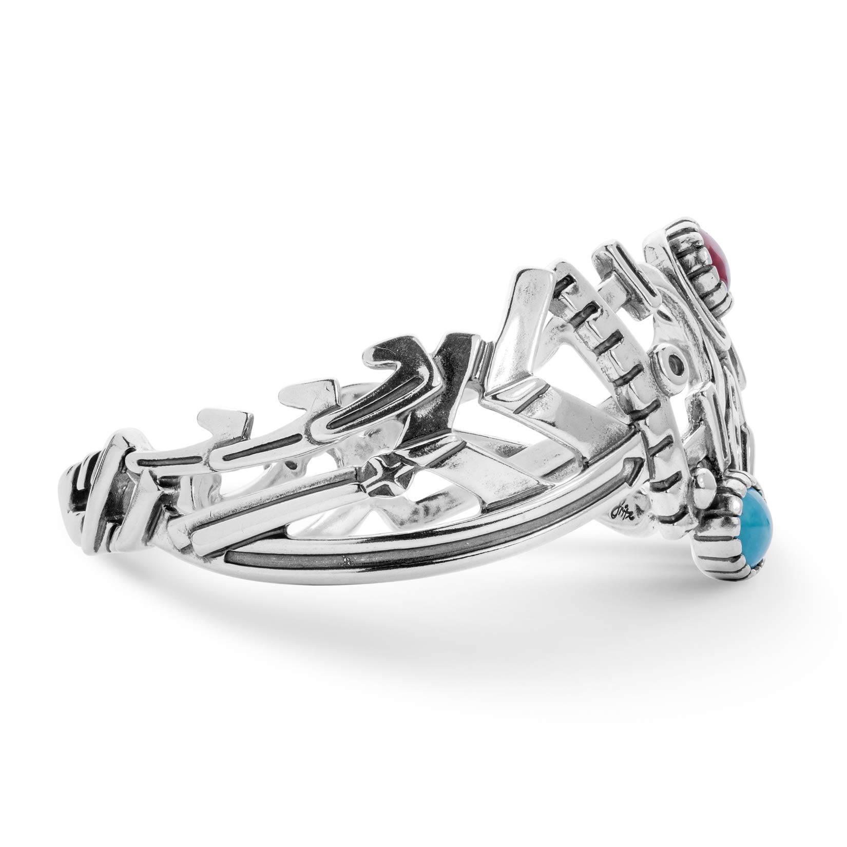 American West Sterling Silver Turquoise and Red Coral Gemstone Fritz Casuse Cuff Bracelet Size Medium
