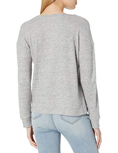 Amazon Brand - Daily Ritual Women's Cozy Knit Rib Long Sleeves Drop-Shoulder Open Crewneck Sweatshirt, Heather Grey Marl, Large