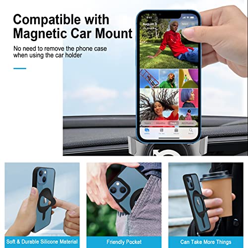 AZALEE iPhone 13 with Silicone Phone Grip, 6.1" iPhone 13 Shockproof Protective Case with 2 Screen Protector Anti-Fall Protective Slim Phone Cover Compatible with MagSafe,Black