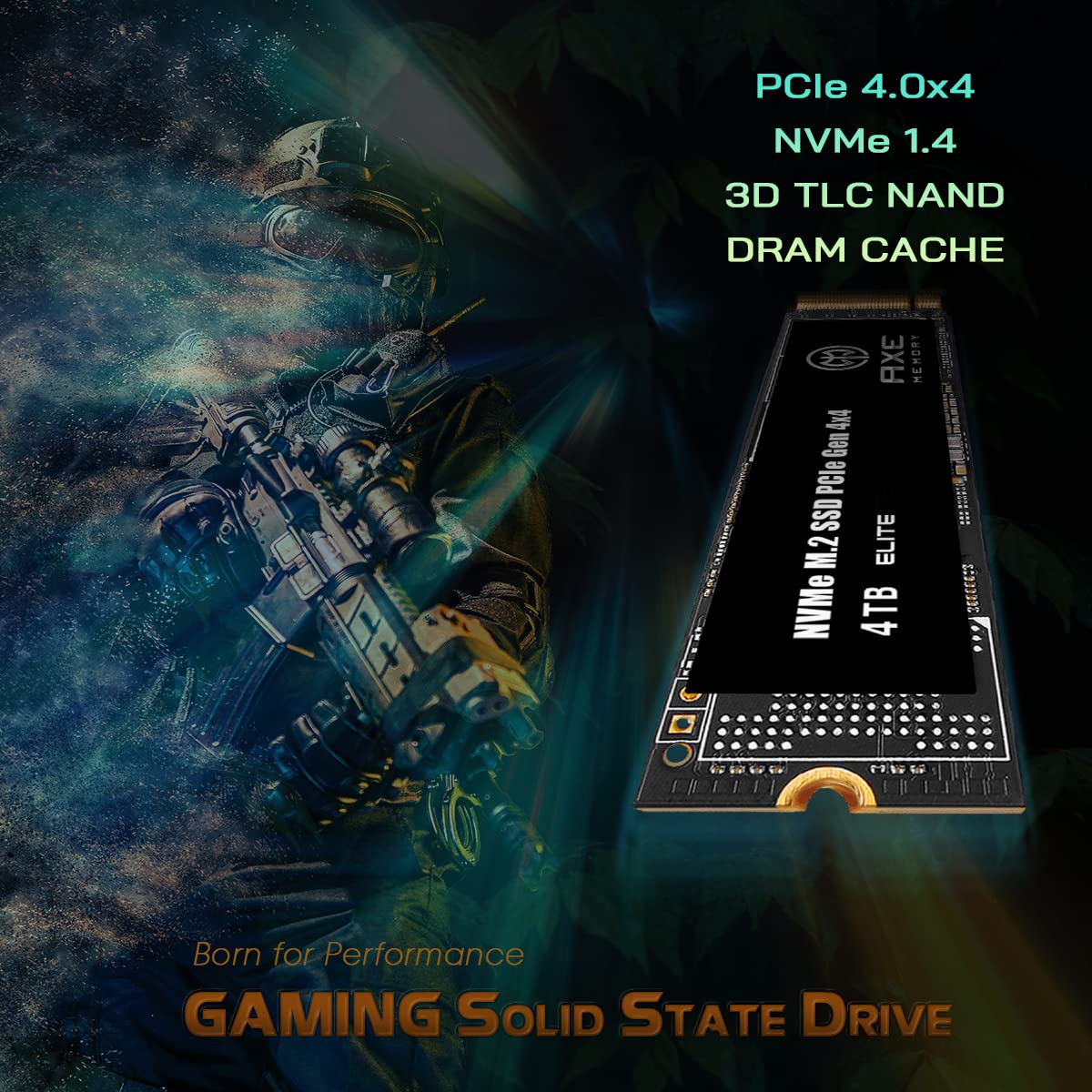 Axe Memory Elite Internal SSD 4TB Gen4 PCIe NVMe M.2 2280 Solid State Drive - Read Up to 7,200MB/s Write, Up to 6,500MB/s DDR4 2GB DRAM Cache