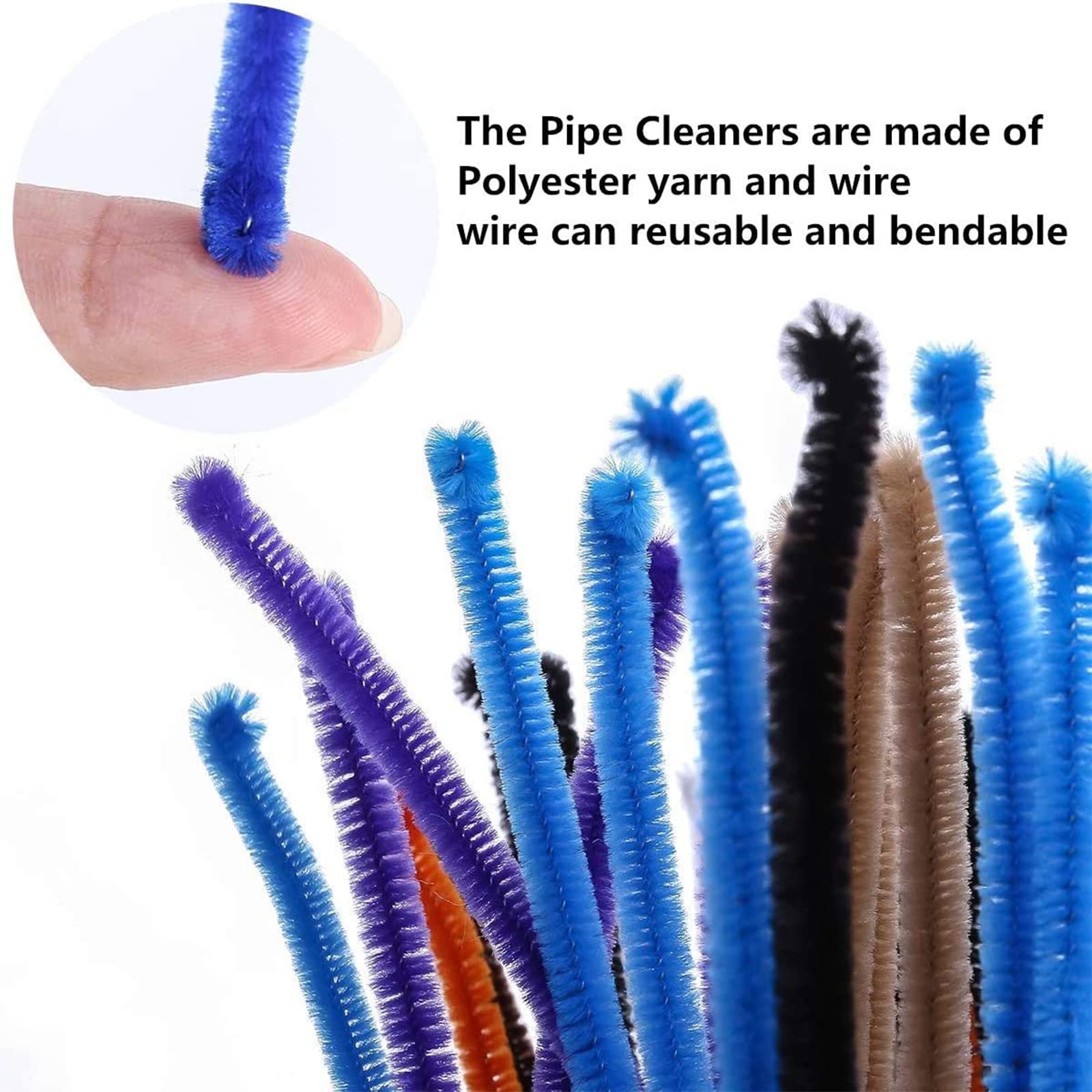 KAZETEC 100 PCS Pipe Cleaners, Chenille Stems, Pipe Cleaners Craft Supplies, 10 Colors Chenille Stems for DIY Arts Crafts Project(Multi Color)