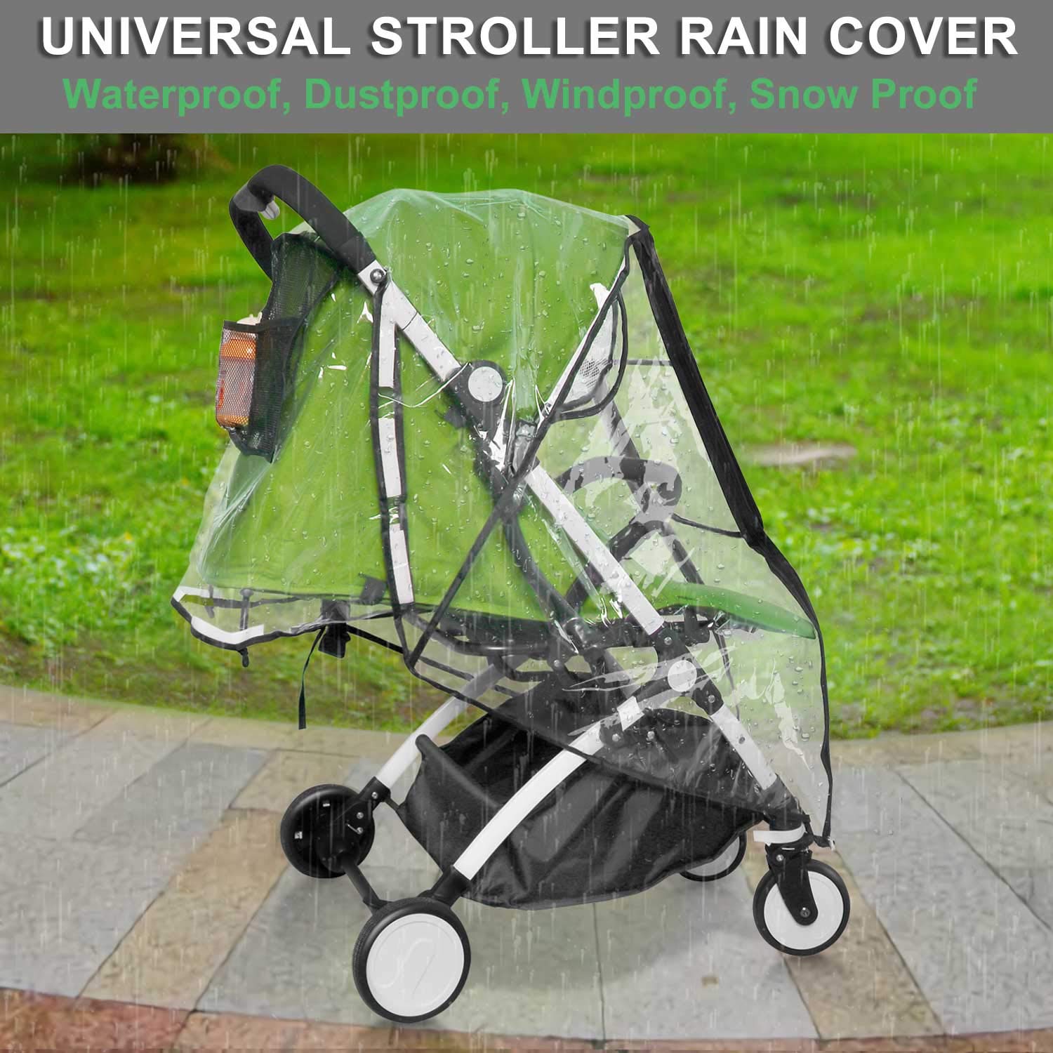 Universal Stroller Rain Cover, Double Door Design & Large Storage Baby Stroller Weather Shield, WaterproofâStroller Cover, Food Grade EVA, Eye Protect (L)