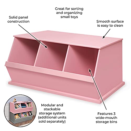 Badger Basket Three Bin Stackable Toy Storage Cubby Organizer - Pink