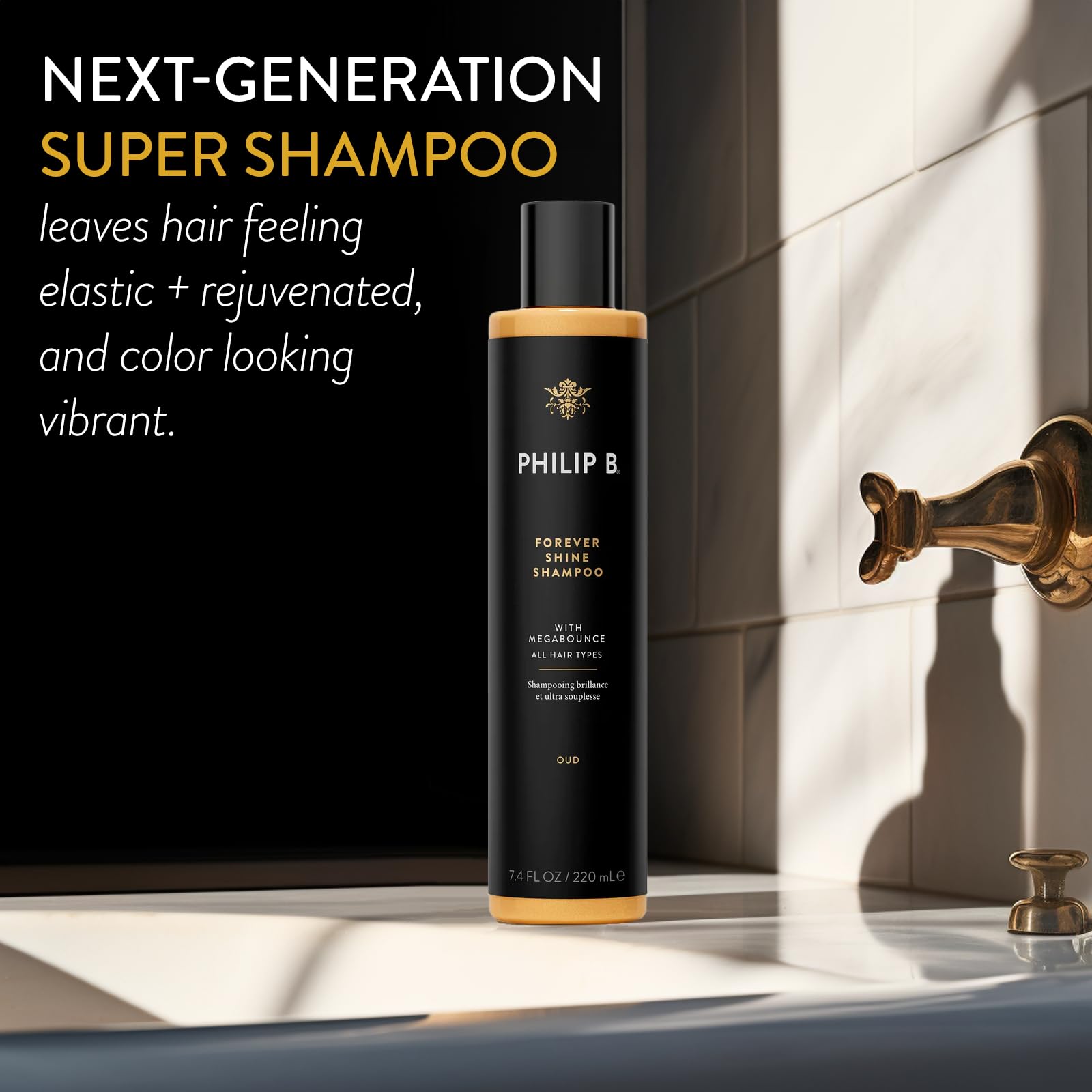 PHILIP B Forever Shine Shampoo, 7.4 fl. oz. (220 ml) - Volumizing Cleanser With Notes of Pure Oud Leaves Hair Smooth & Glossy, Reduces Frizz, For All Hair Types