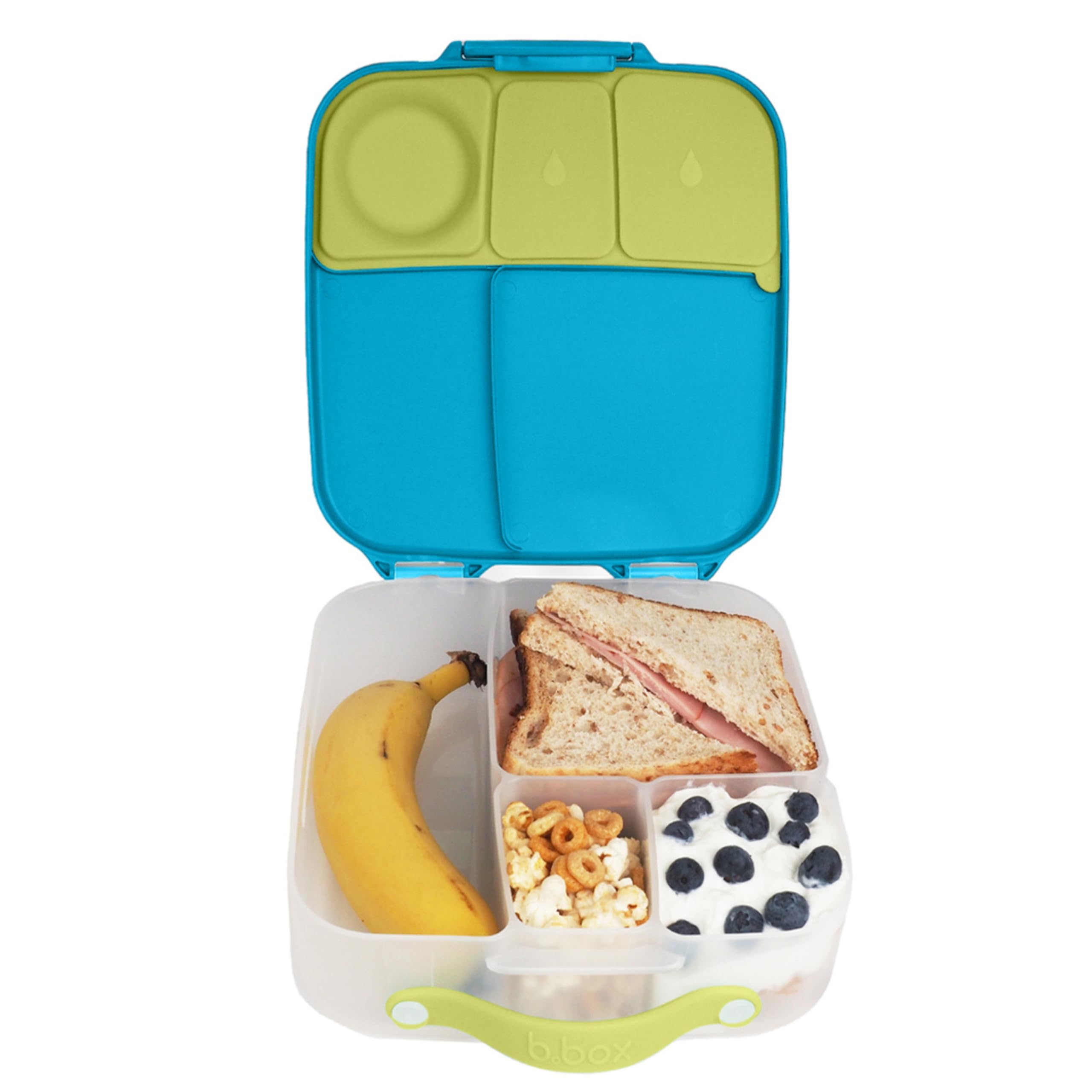 b.box Lunch Box for Kids | Bento Box | 4 Compartments (2 Leak proof), Large Size for Big Appetites | Gel Cold Pack Included | School Supplies | Kids 3+ years (Ocean Breeze, 2L capacity)