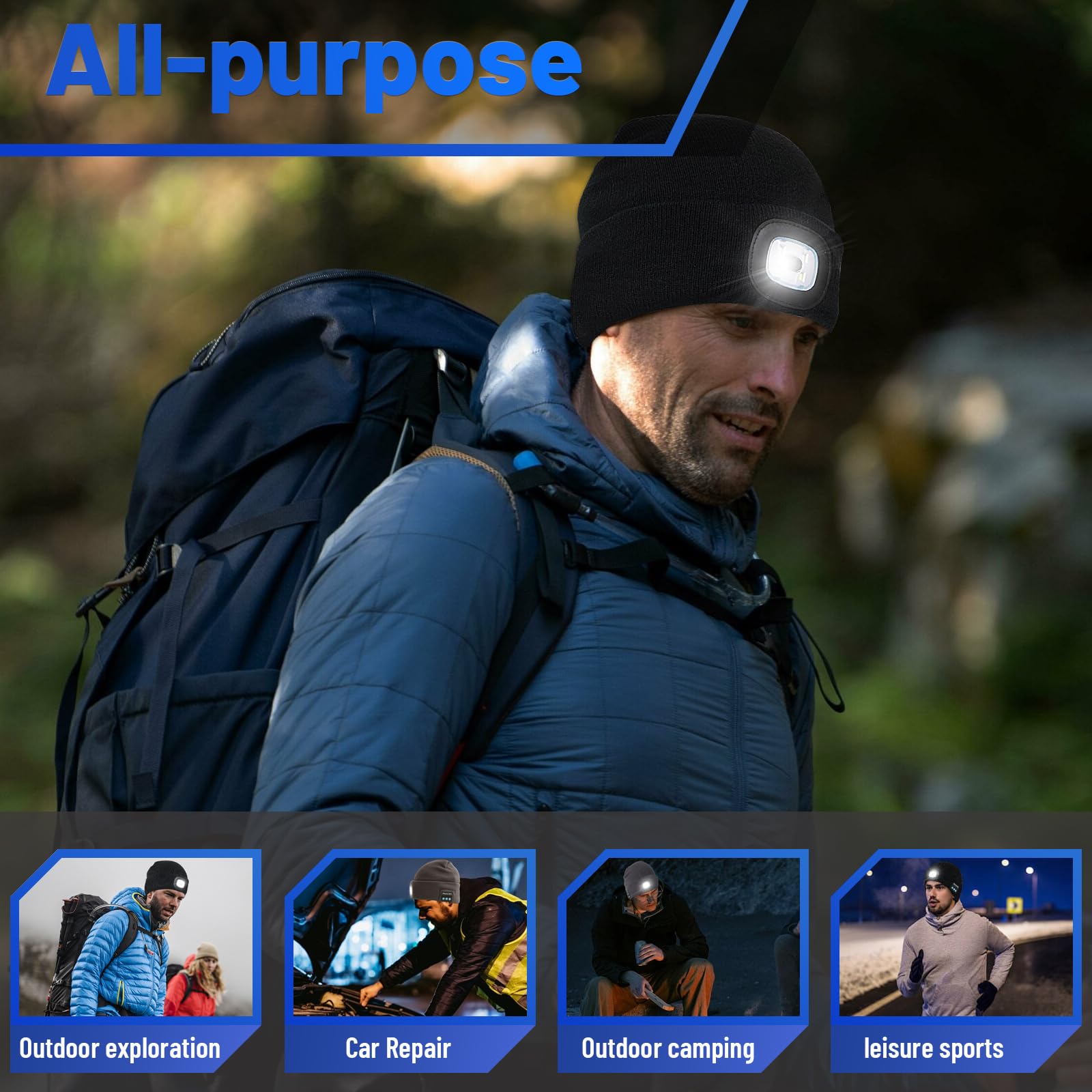 Keains Bluetooth Beanie with Light, Musical Knit Hat with Headphones and Built-in Speaker Mic, Gifts for Men Women Dad Pink