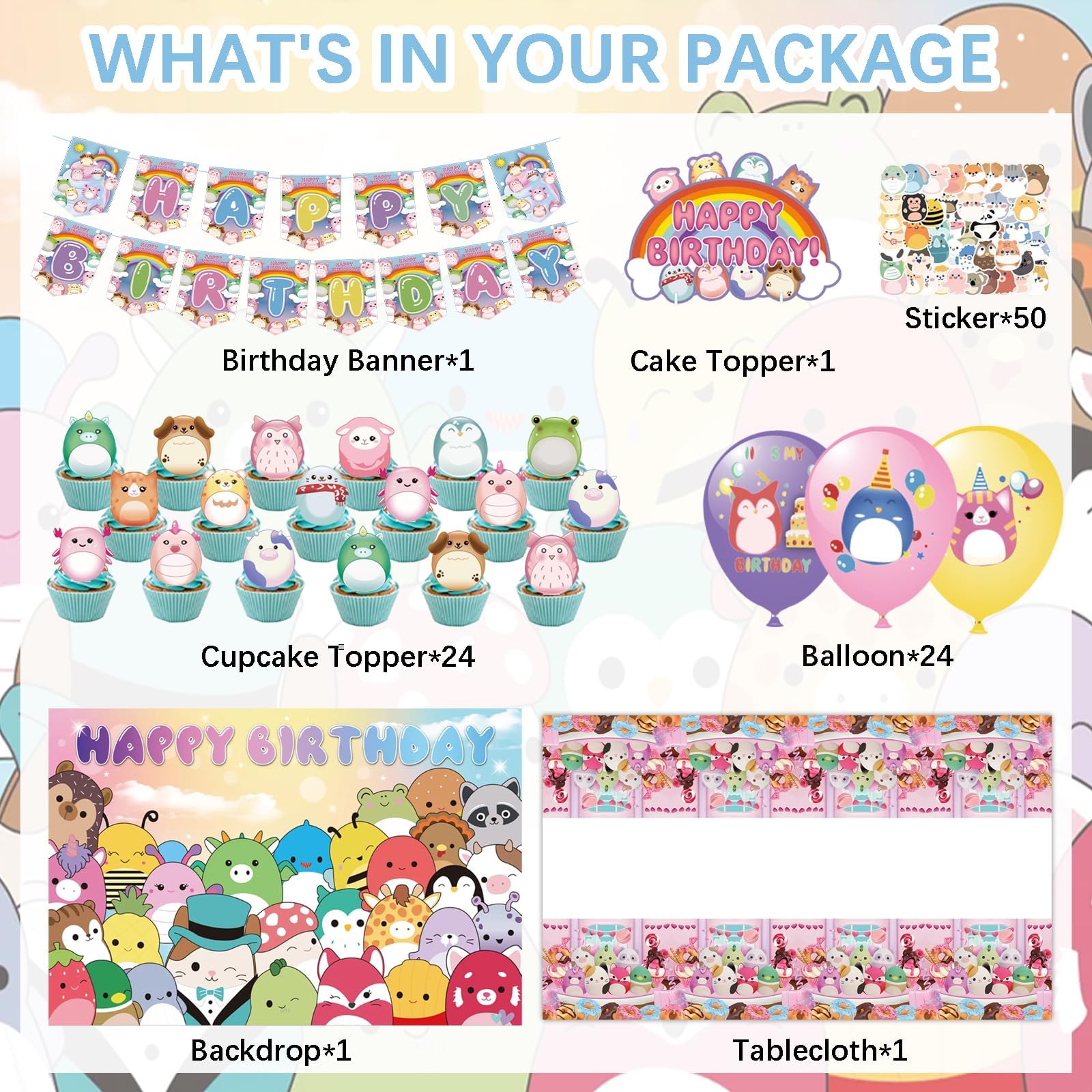 biepi 102Pcs Birhthday Party Supplies, Birthday Decorations,Include Birthday Banner,Cake Topper,Cupcake Toppers,Tablecloth,Balloons,Stickers Backdrop