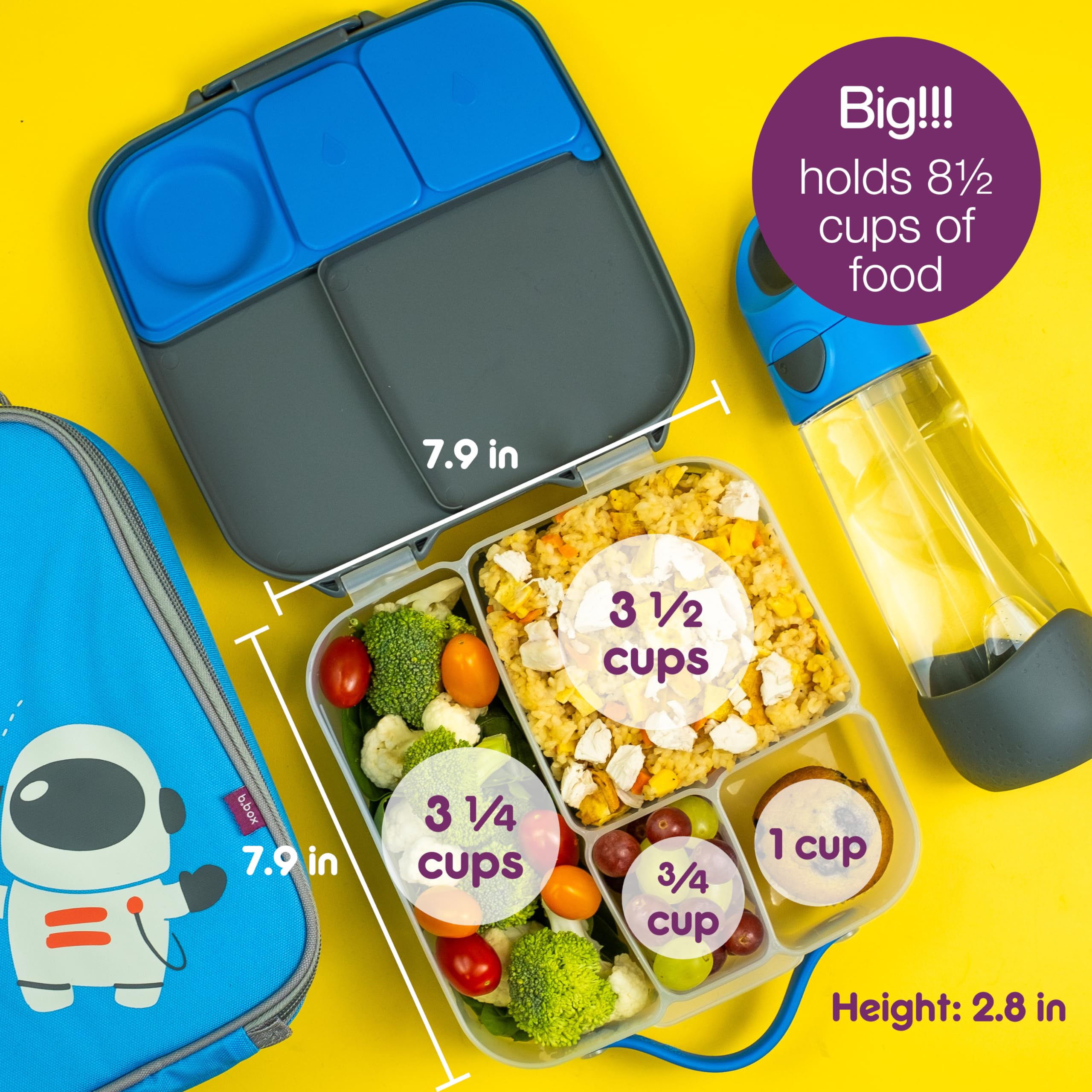 b.box Lunch Box for Kids | Bento Box | 4 Compartments (2 Leak proof), Large Size for Big Appetites | Gel Cold Pack Included | School Supplies | Kids 3+ years (Ocean Breeze, 2L capacity)