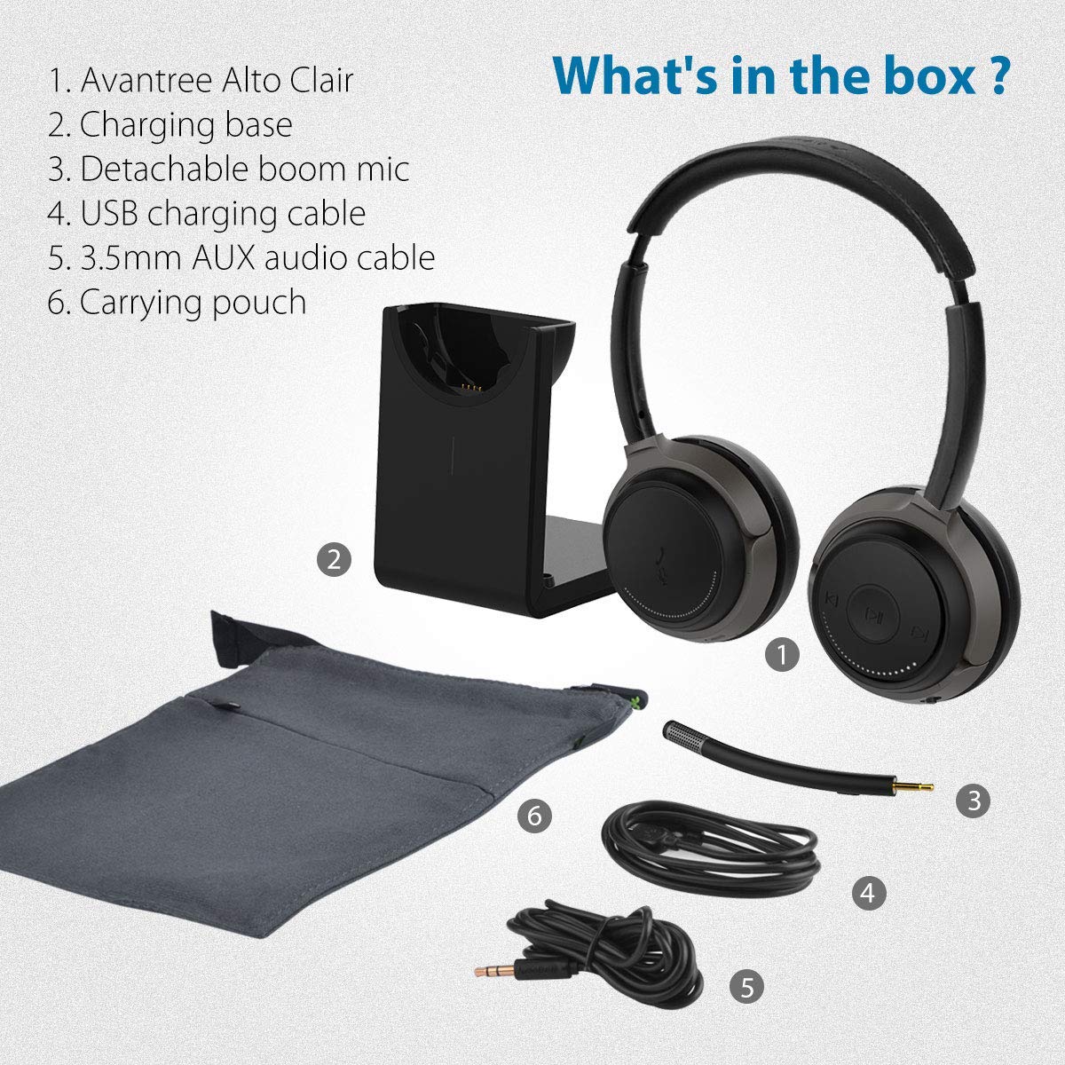 Avantree Alto Clair aptX HD Bluetooth 5.0 Headset with Microphone, Mute Function, Clear Talking, Hi-Fi Music, Low Latency, Wireless Headphones with Charging Base for Computer, PC, Laptop, Skype, TV