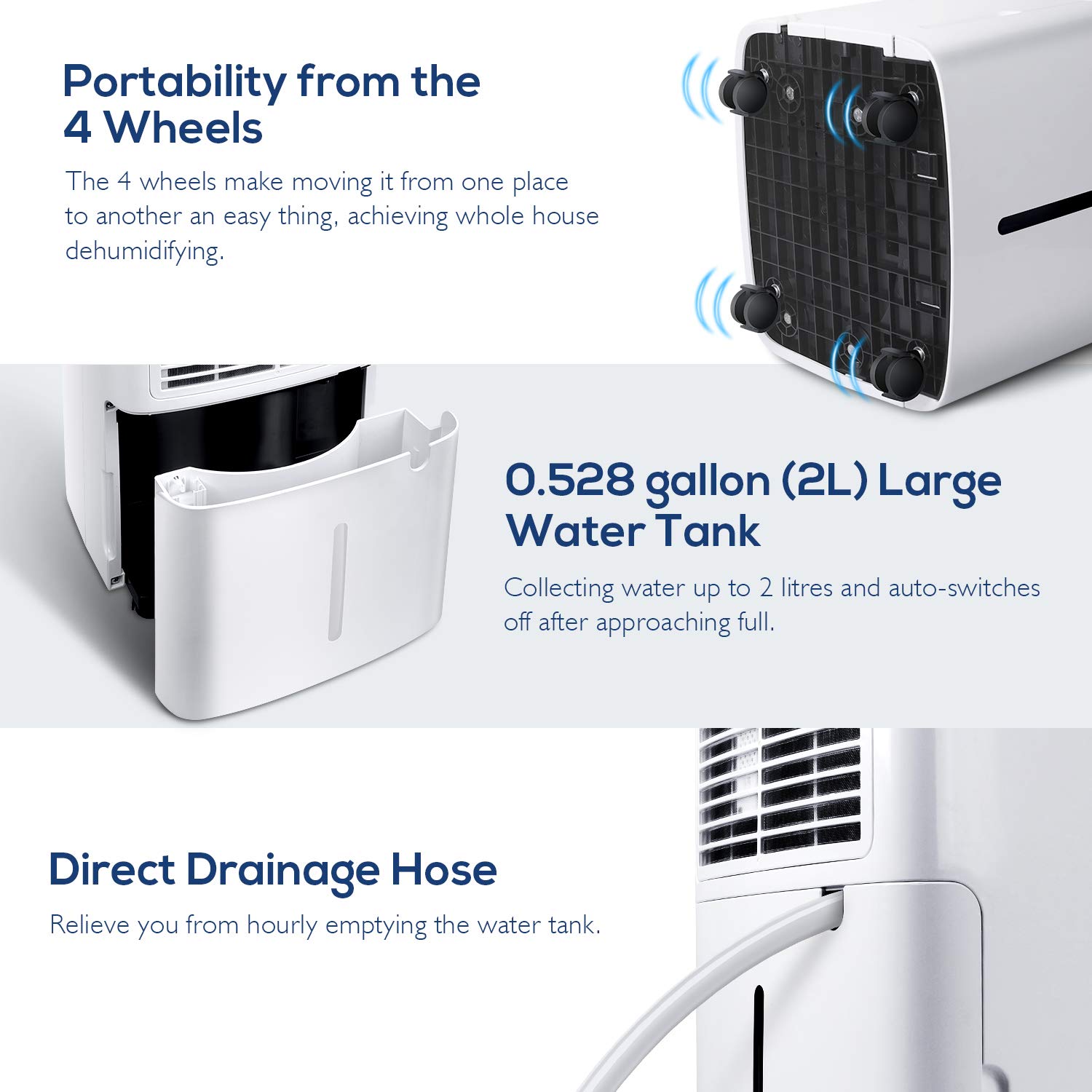 Dehumidifier for Home and Basements 25 Pints for 1500 Sq.Ft, 68oz(0.53gallon) Water Tank Capacity with Drain Hose, Intelligent Humidity Control, Childlock, Laundry Dry