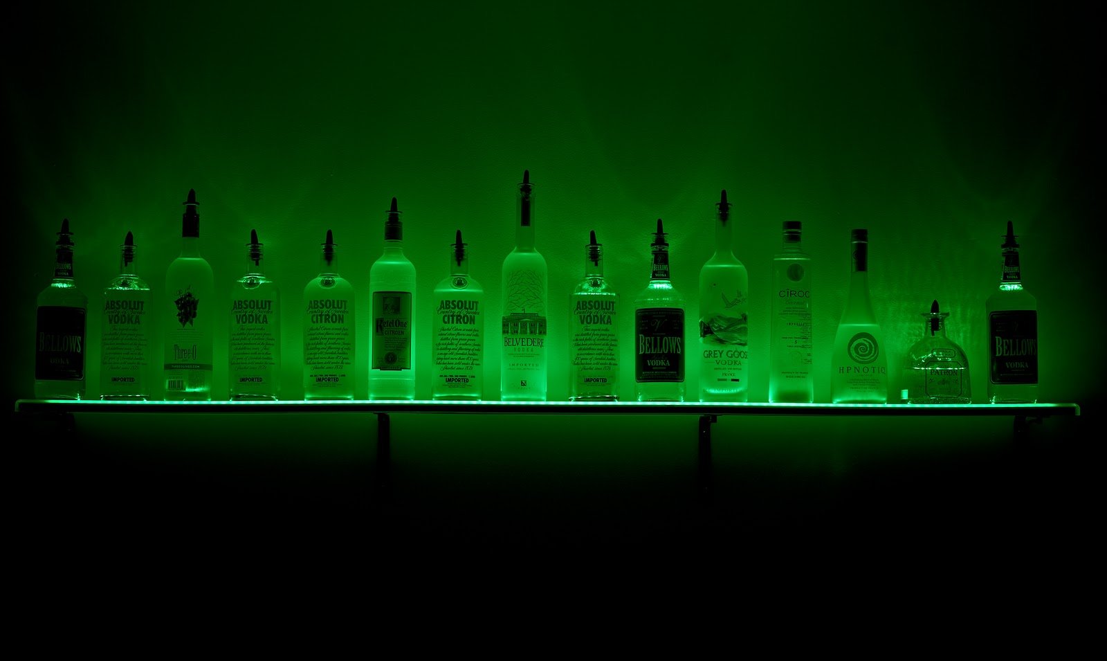 Armana Productions Liquor Bottle Shelves 60", Wall Mount LED Lighted Bottle Shelf, 5' Liquor Bottle Shelves, Wall Mounted Wine Shelf