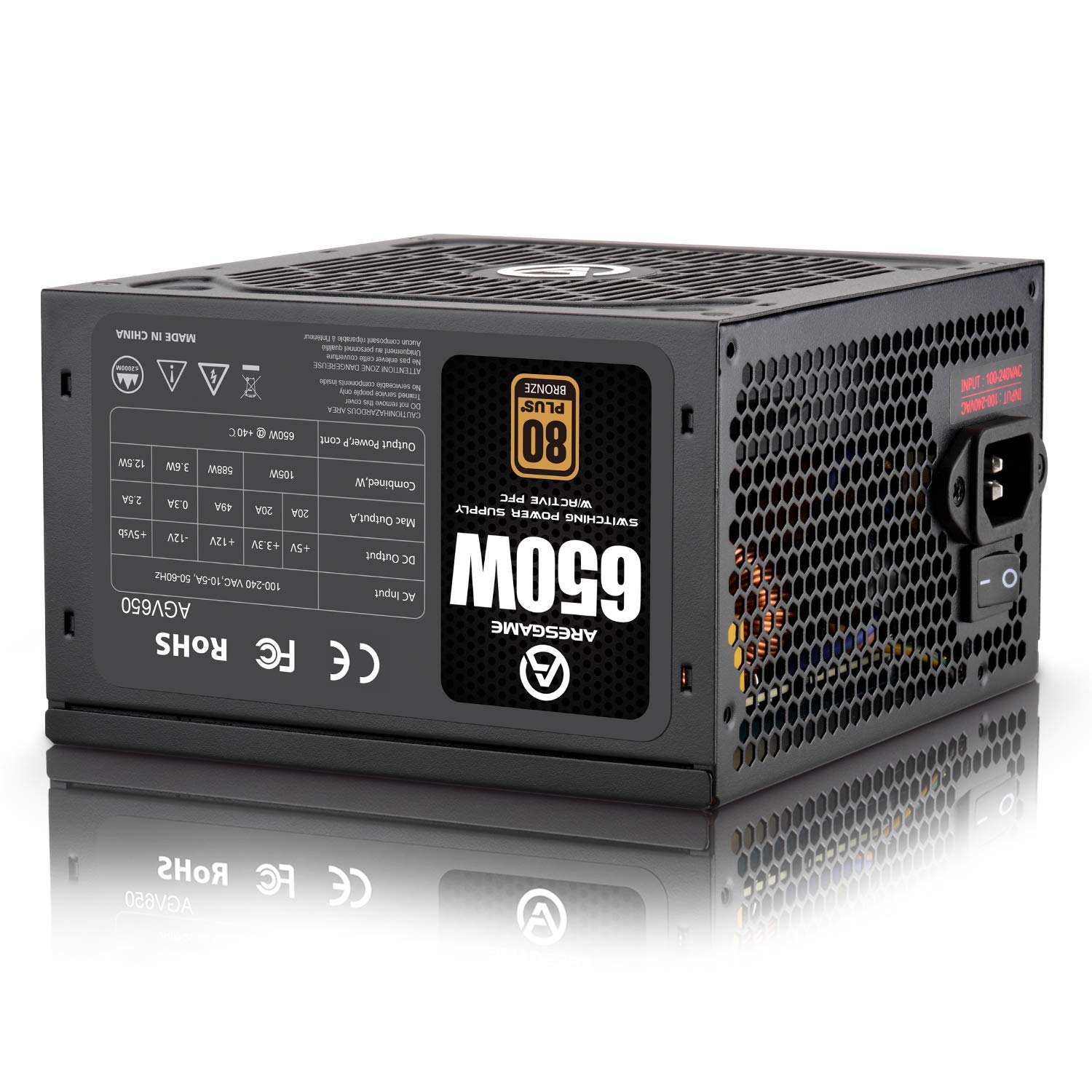 ARESGAME Power Supply 650W 80+ Bronze Certified PSU (AGV650)