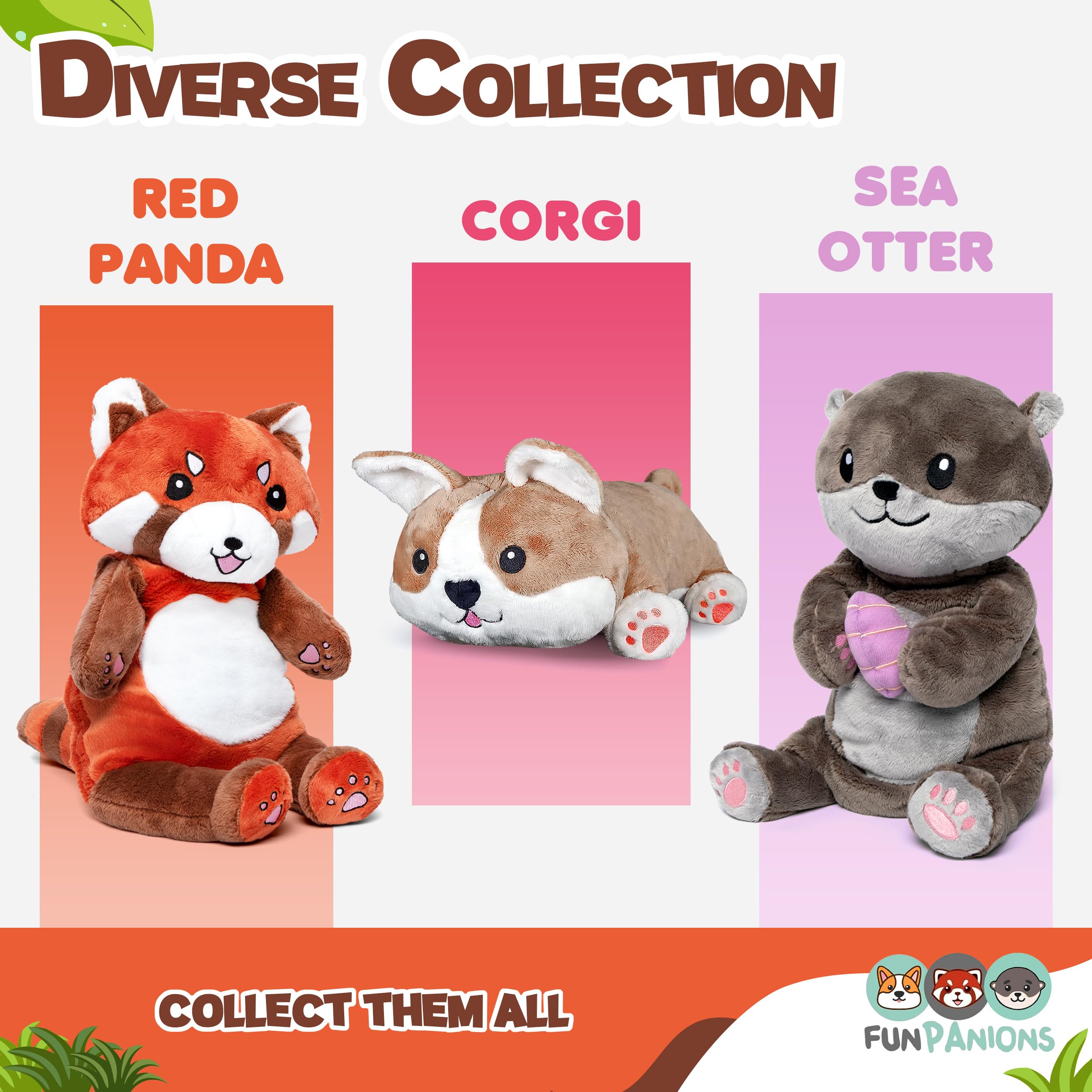Funpanions Weighted Stuffed Animals β 4LB Cute Plush for Adults, Teens & Kids - Large Corgi Dog, Machine Washable w/Removable Inner Weight