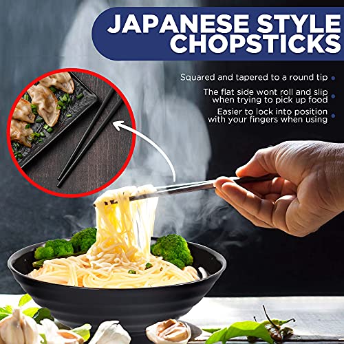 ANNIE'S KITCHEN Japanese Ramen Bowl Set Naruto Ramen Bowl with Chopsticks- Melamine Dinnerware Set. 33oz Ramen Noodle Bowls, Asian Soup Spoon, Japanese Chopsticks, Stands. 8 Piece Set for 2