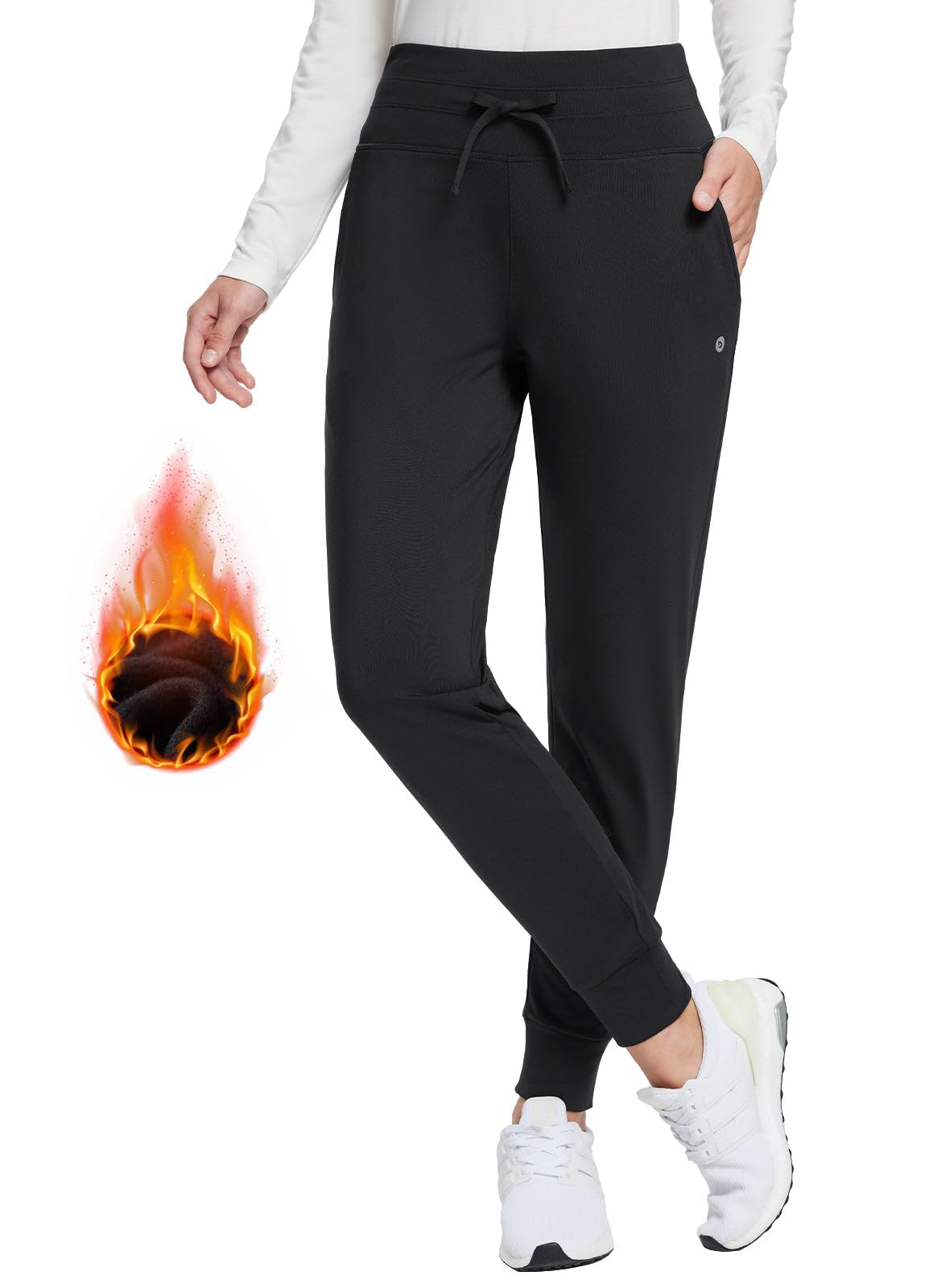 BALEAF Women's Sweatpants Fleece Lined Pants High Waisted Sweat Pants Winter Thermal Ski Hiking Joggers Black L
