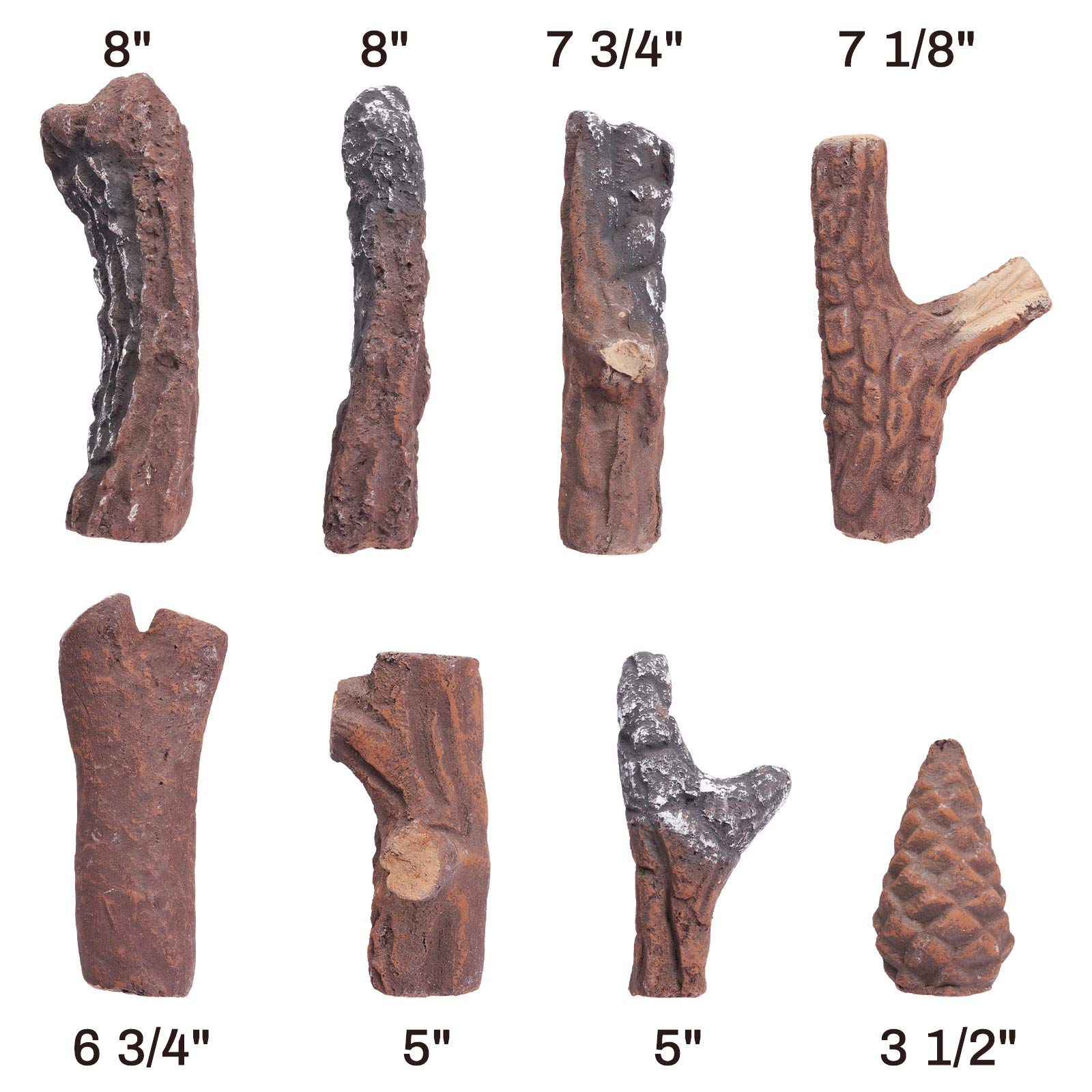 GASPRO Ceramic Logs for Propane Fire Pit or Gas Fireplace, Small Fake Wood Logs Set, 10-Piece