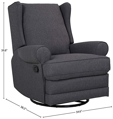 Amazon Brand – Ravenna Home Manning Upholstered Swivel Glider Recliner, 34.6"W, Smoke Grey