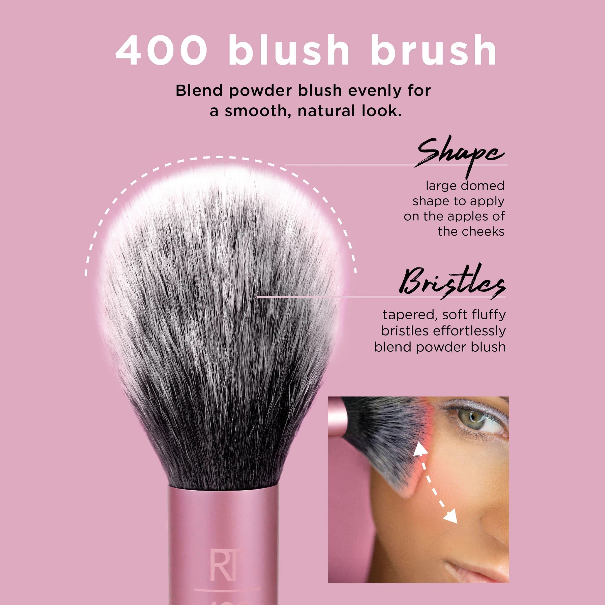 Real Techniques Ultra Plush Blush Makeup Brush, For Loose, Cream, or Pressed Blush, Rosy Glow Cheeks, Fluffy Powder Brush, Aluminum Ferrules, Synthetic Bristles, Vegan & Cruelty Free, 1 Count
