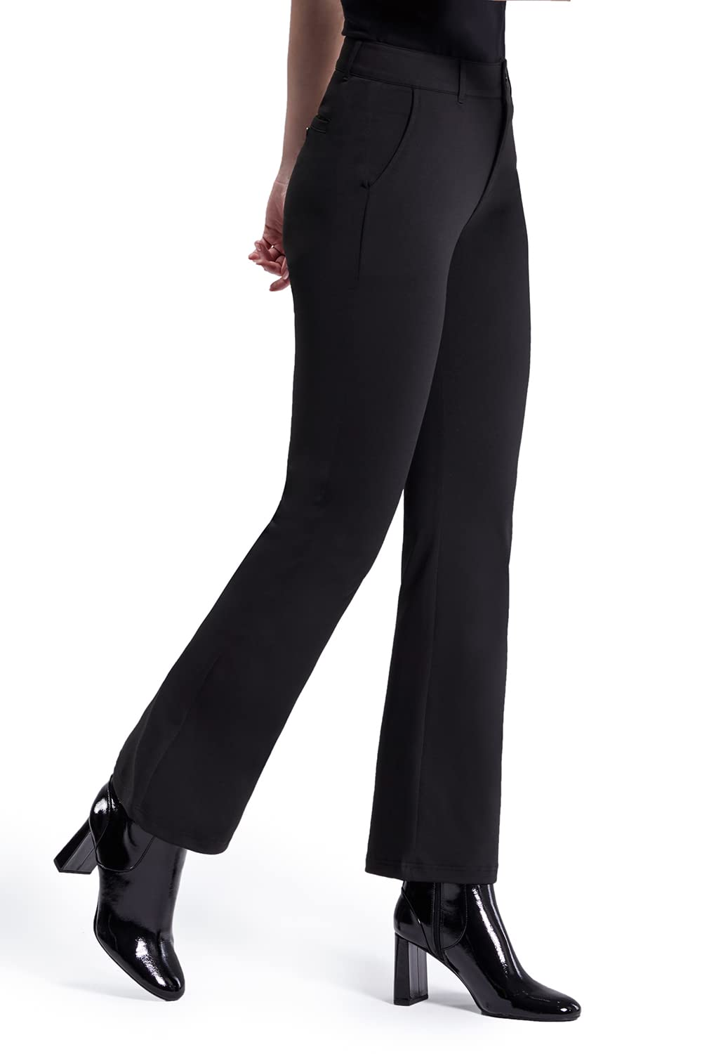 Bamans Womens Dress Pants Wide Leg Stretch Work Pants Skinny Golf Pants with Pockets Black