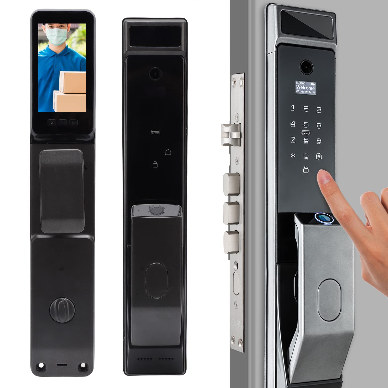 Asixxsix WiFi Smart Lock, Fingerprint Keyless Entry Door Lock App Remote Control Face Recognition Card Password Visual Viewer Electronic Deadbolt with Alarm Security Door Lock for Apartment