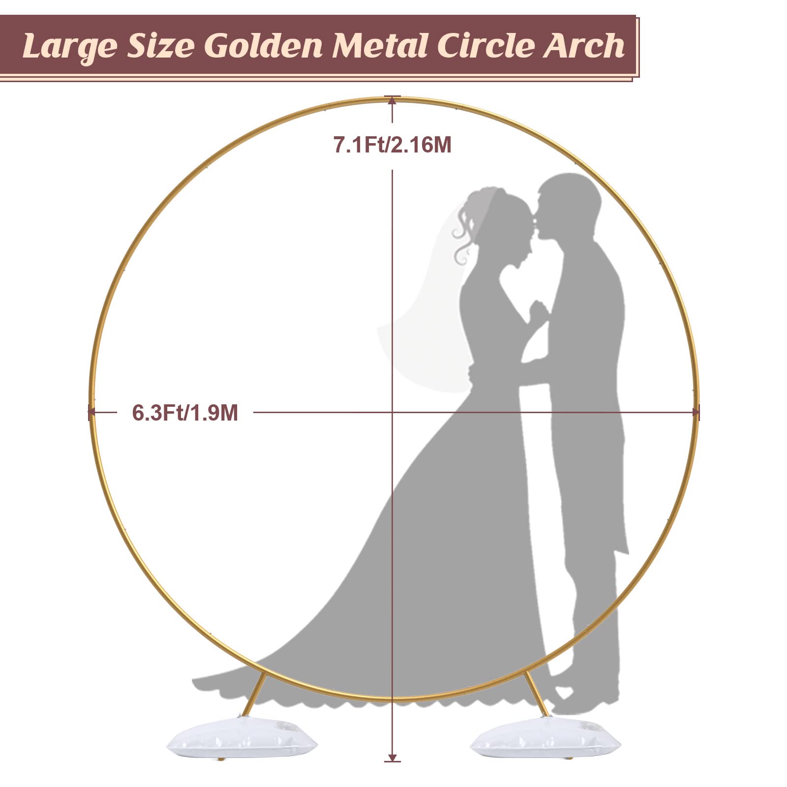ASIZZED Round Backdrop Stand, 7.1Ft(2.16m) Gold Metal Balloon Arch Stand Kit, Large Size Circle Balloon Arch Frame for Birthday, Party, Wedding, Graduation, Baby Shower Photo Backdrop Decoration
