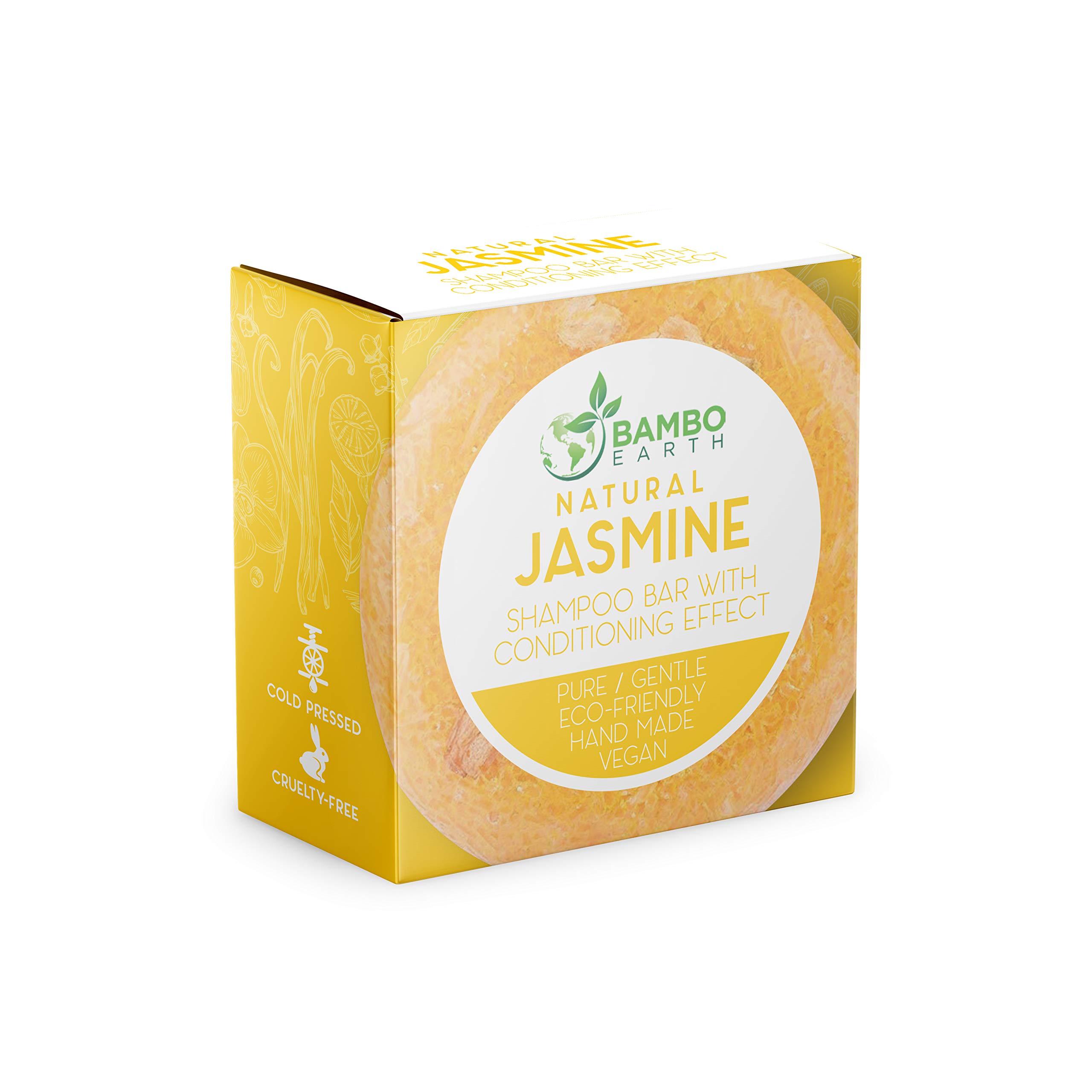 Solid Shampoo Bar And Conditioner Effect Hair Soap – 100% Organic Shampoo Bars For Hair With All Natural Plant Based Essential Oils And Zero Waste Biodegradable Packaging (Jasmine)
