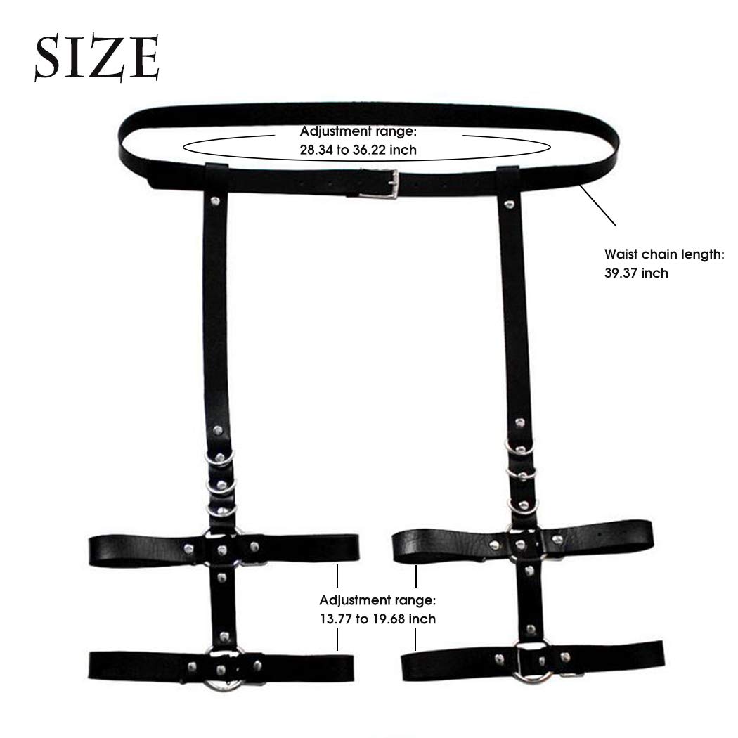 GEMILY Leather Waist Chains Belt Punk Black Body Harness Garter Leg Harness Body Chains Belt Rave Accessories for Women(1)