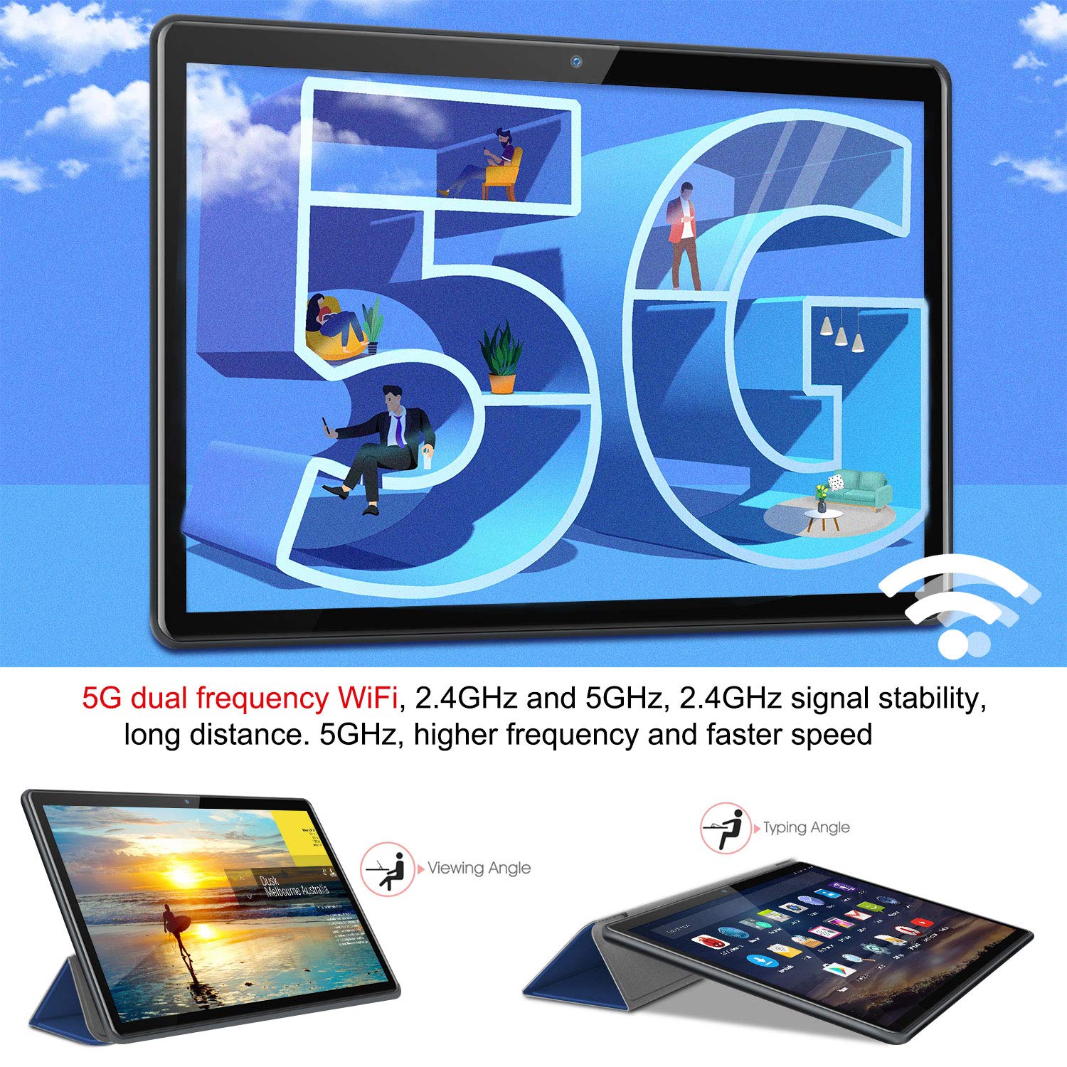 AOYODKG Tablet 2 in 1, 10.1 inch Android 11 Tablet with Keyboard, Case Mouse, 4GB RAM+64GB ROM(256GB Expand), Quad-Core Processor, 1280x800 IPS HD Display, Games, Wi-Fi, Bluetooth, AYO-A10 (Gold)