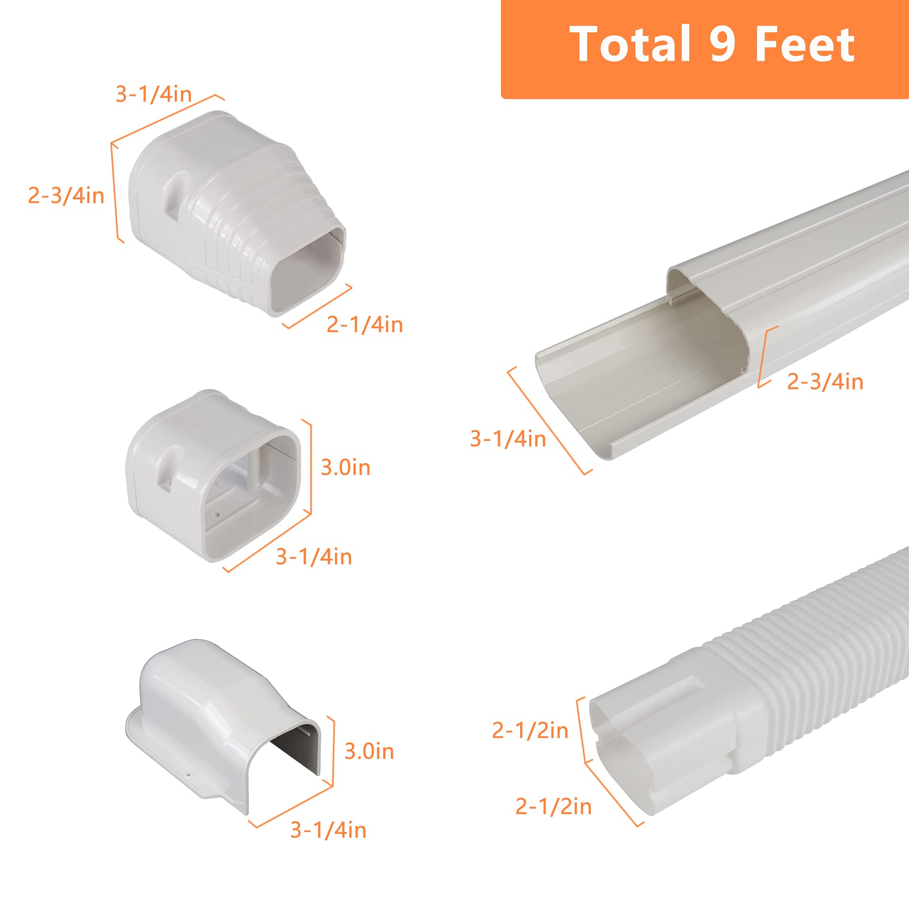 GCGOODS 3in 9ft Decorative PVC Lineset Cover Kit for Ductless Mini Split Air Conditioners, Central AC and Heat Pumps